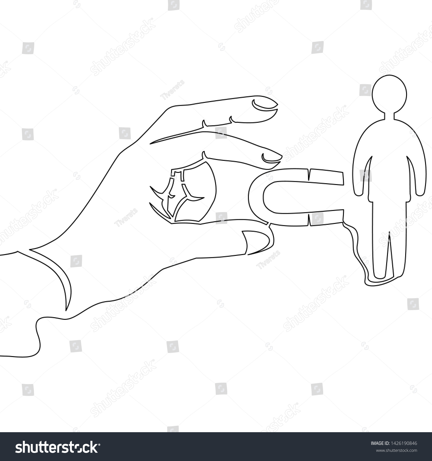 Continuous One Single Line Drawing Magnet เวกเตอร์สต็อก ปลอดค่า