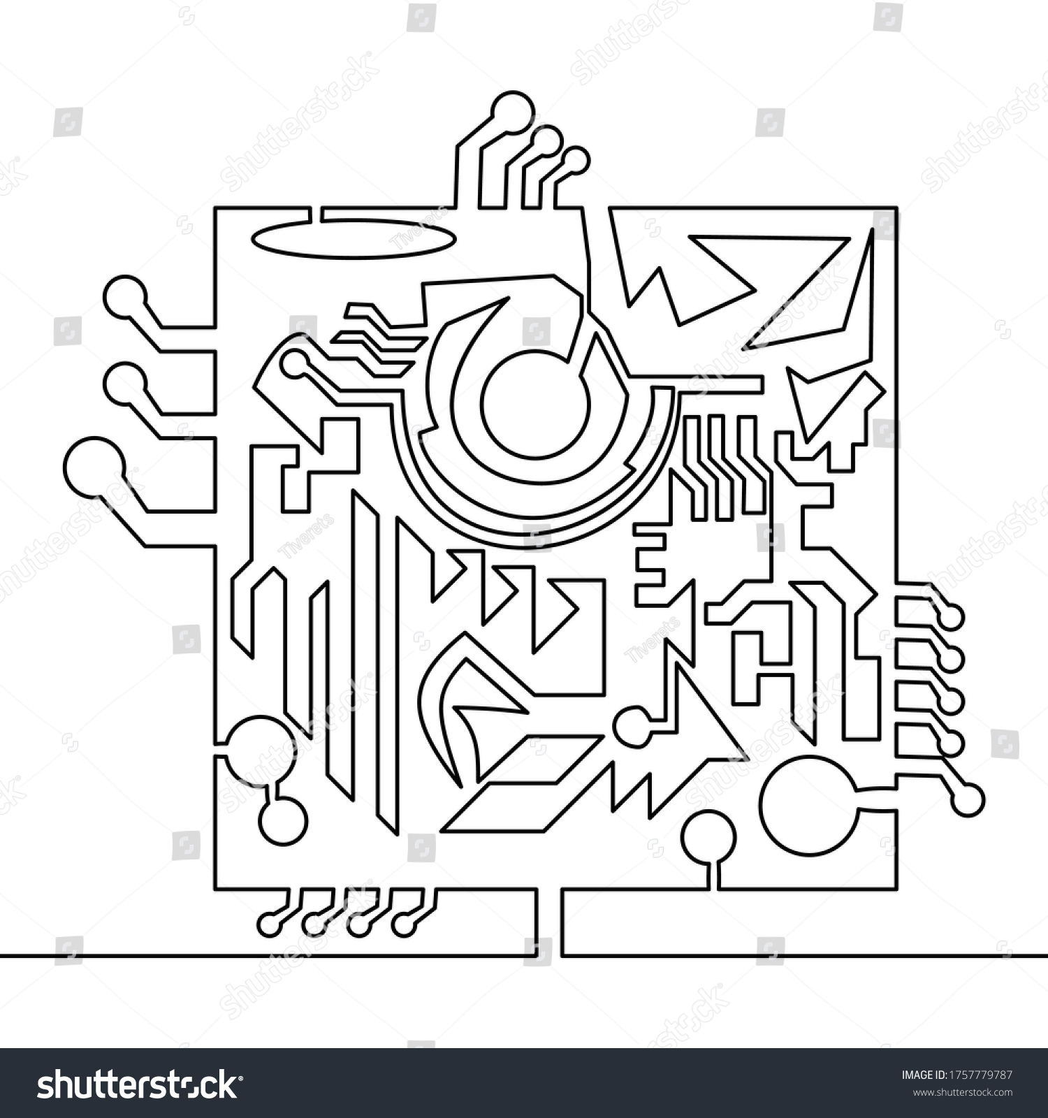 Continuous One Single Line Drawing Microchip Stock Vector (Royalty Free ...