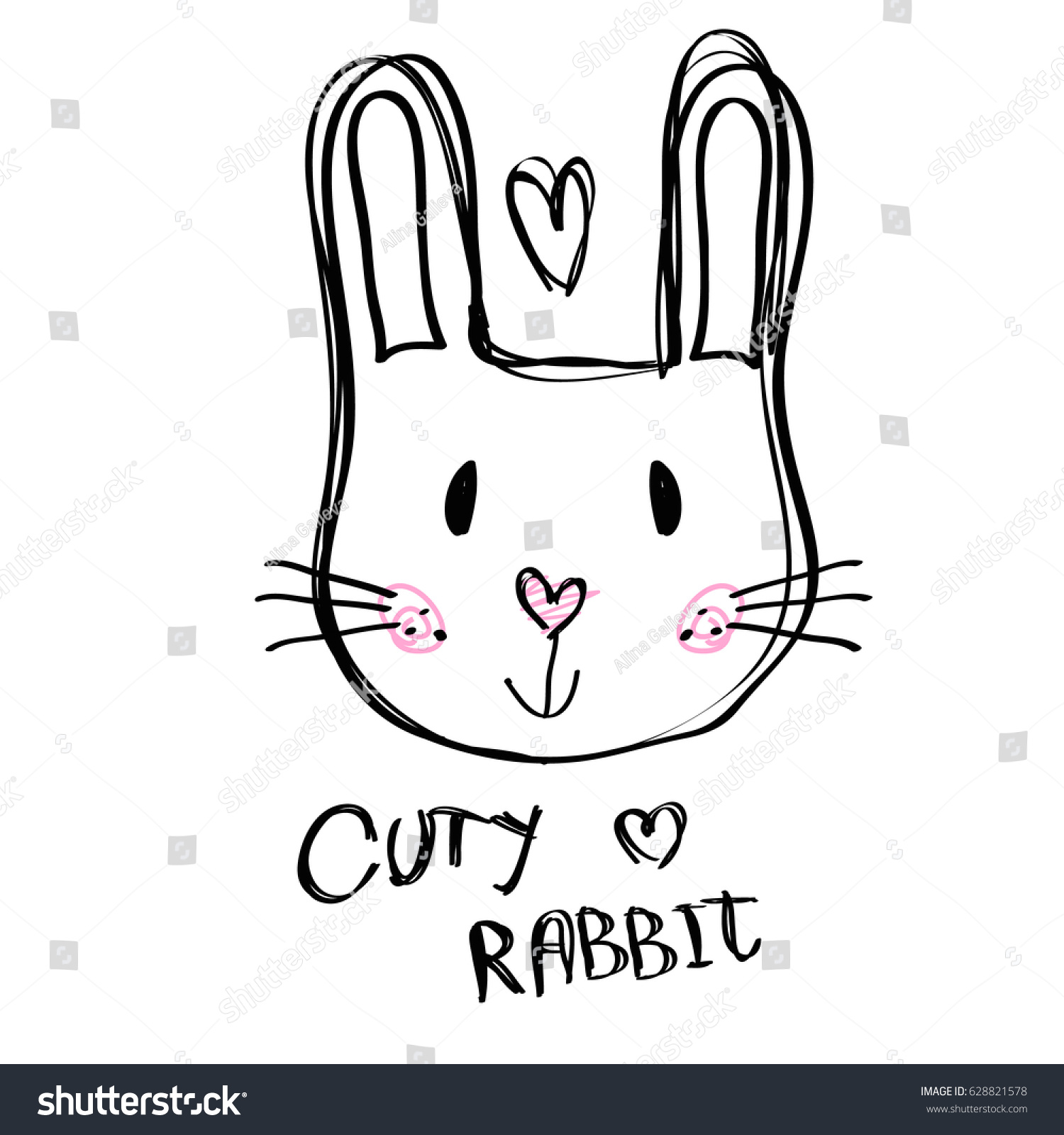 Contour Rabbit Face Drawing Stock Vector (Royalty Free) 628821578