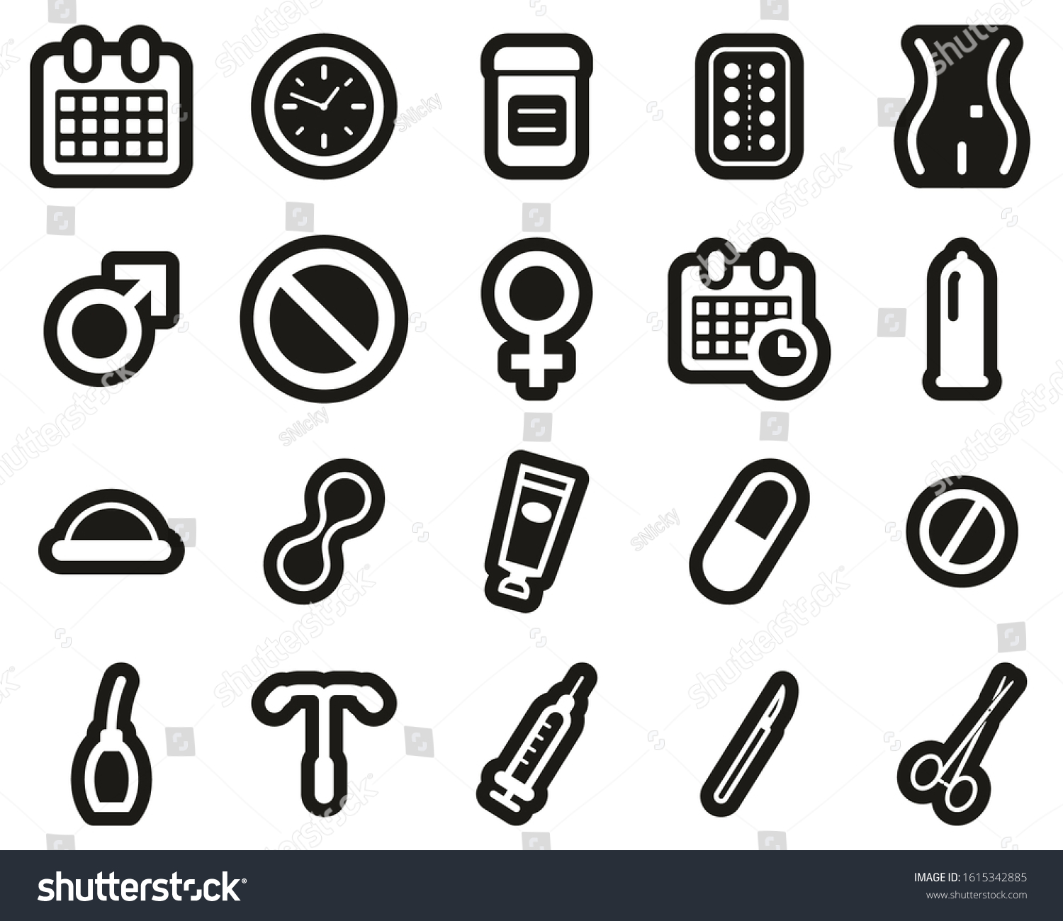 Contraception Methods Icons White On Black Stock Vector Royalty Free