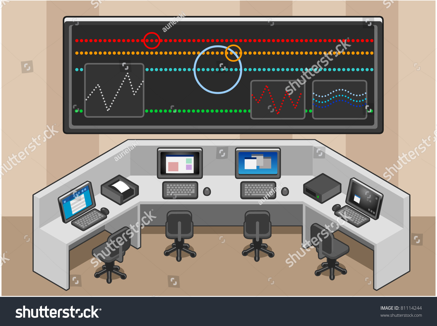 Control Room Center 3d Isometric Building Interior Office Vector ...