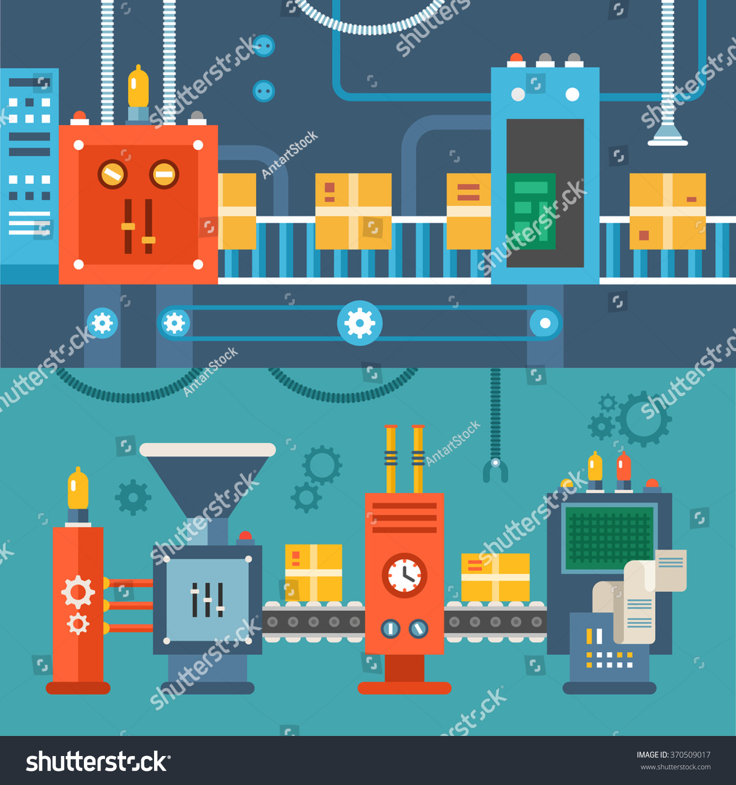 Conveyor System Manipulators Flat Style Vector Stock-vektor (royaltyfri ...