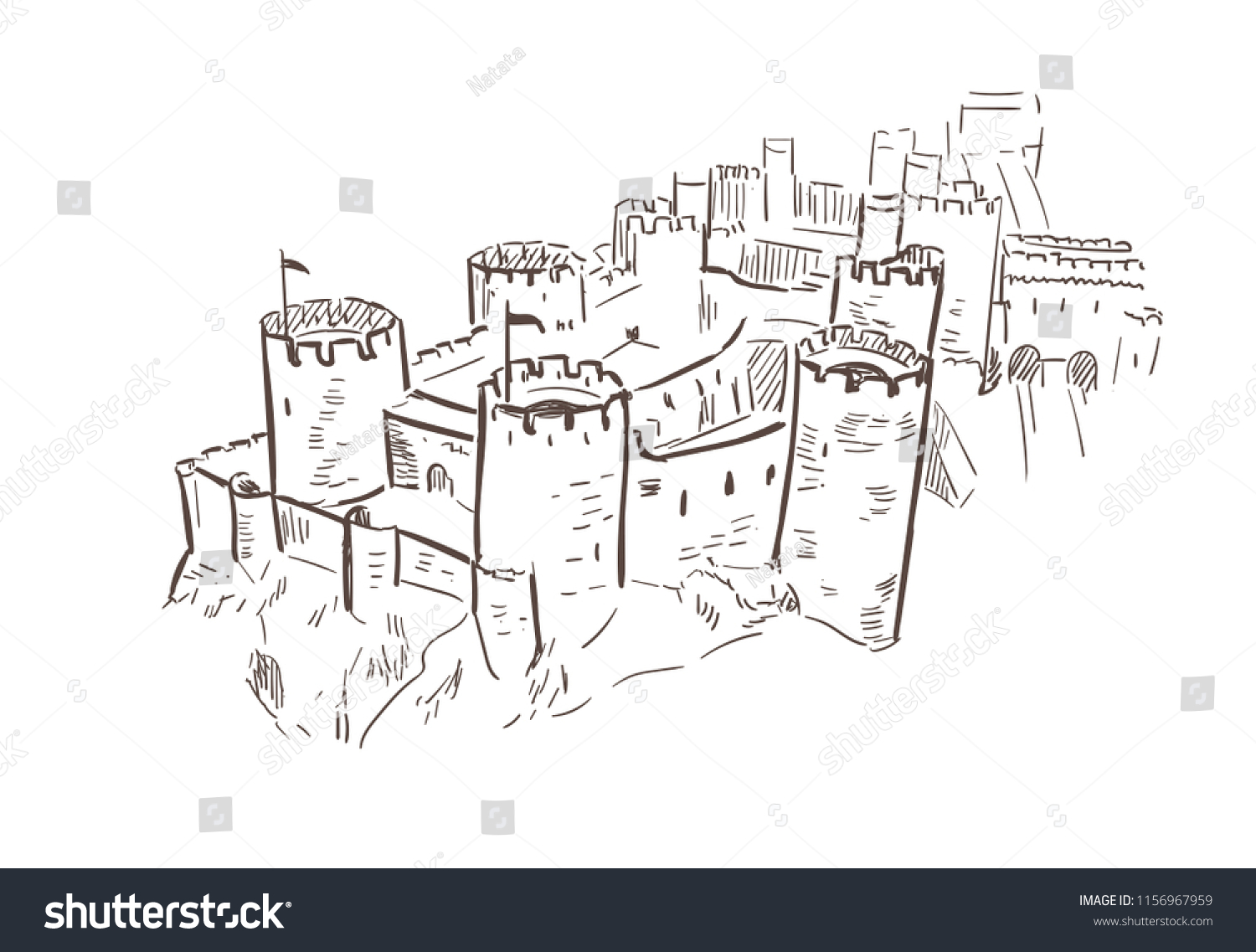 Conwy Castle Vector Sketch Stock Vector (Royalty Free) 1156967959