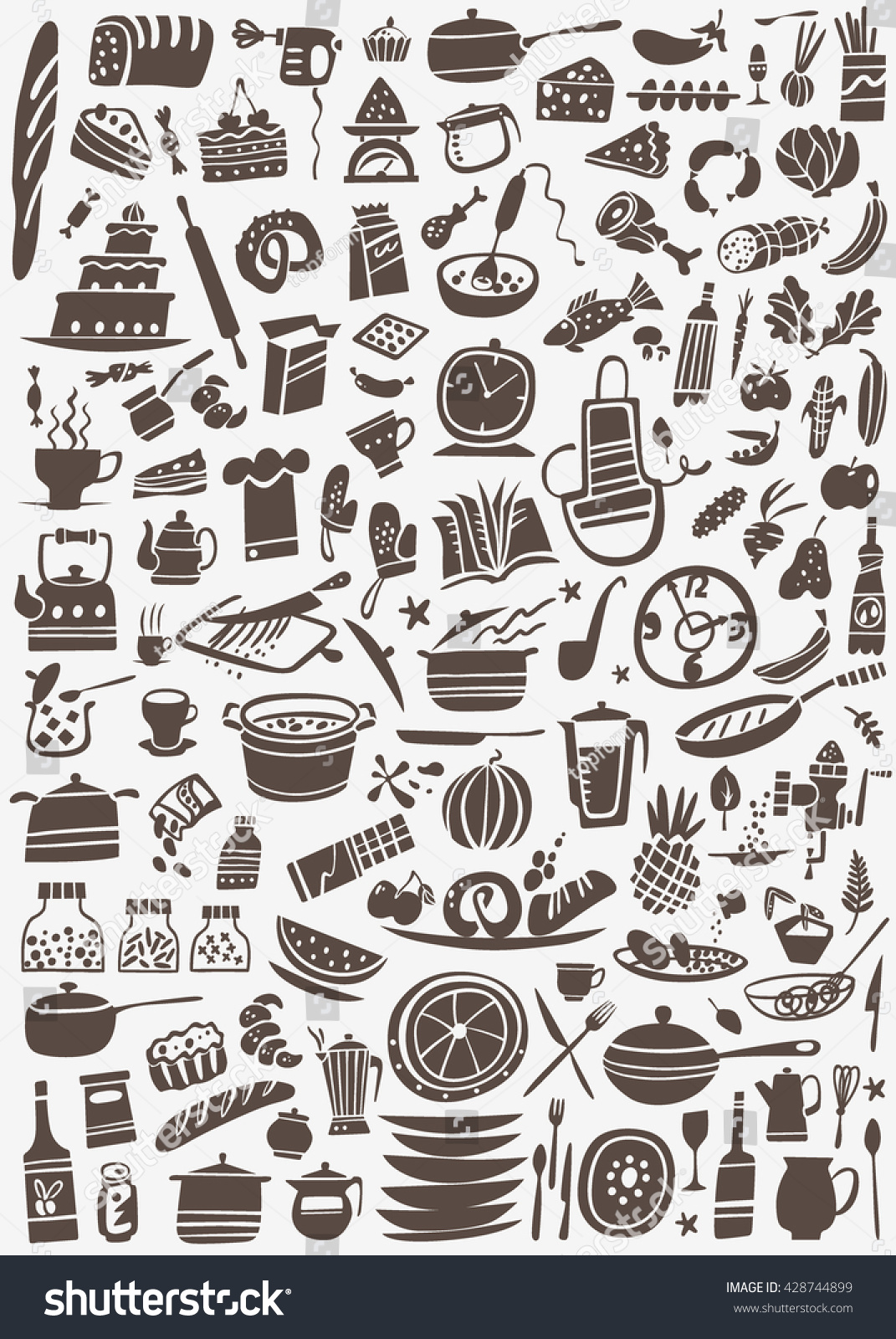 Cooking Kitchen Tools Doodles Stock Vector (Royalty Free) 428744899