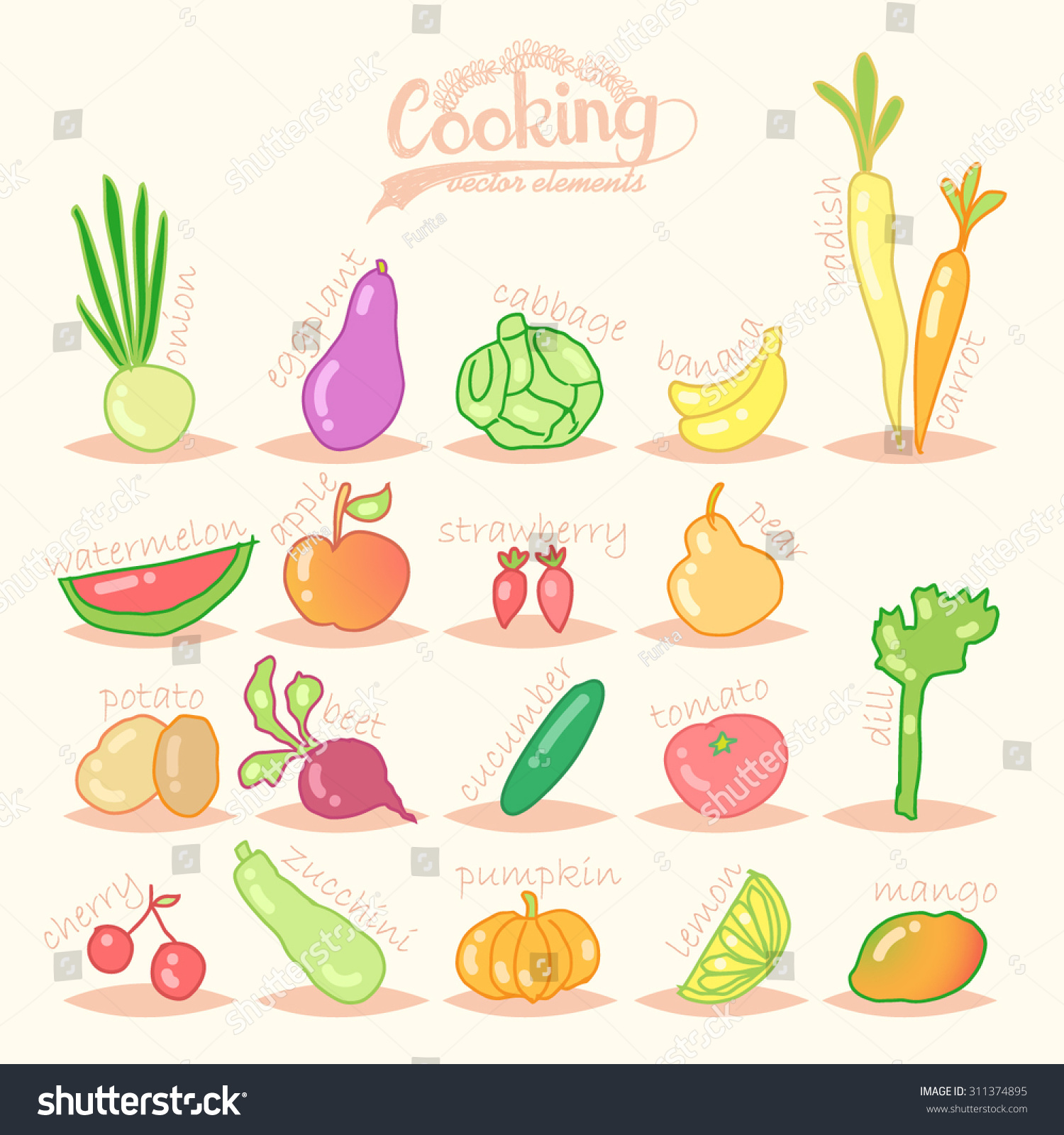 Cooking Fruit Vegetables Cartoon Vector Set: เวกเตอร์สต็อก (ปลอดค่า ...