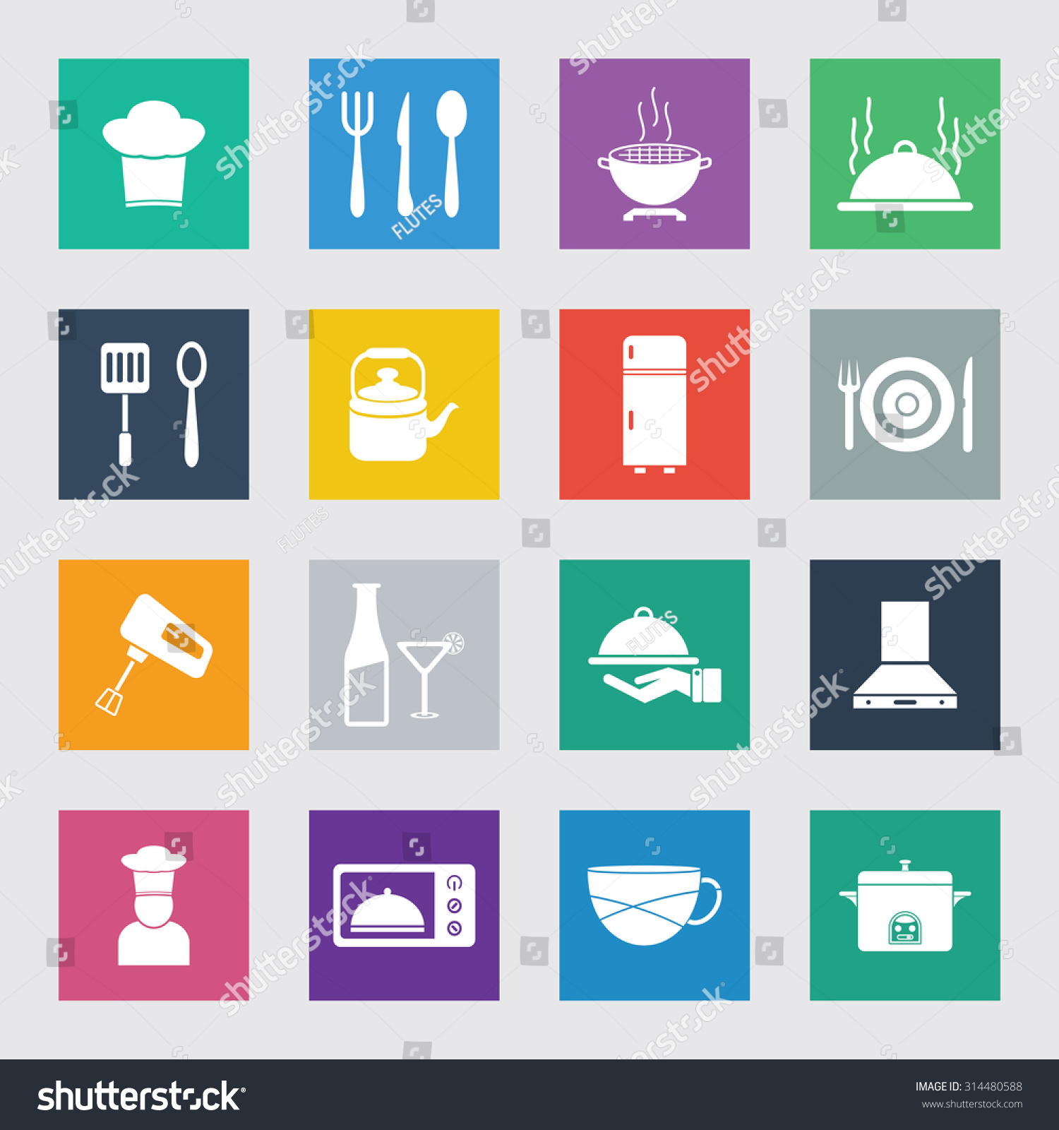 Cooking Kitchen Restaurant Icon Set Stock Vector (Royalty Free ...