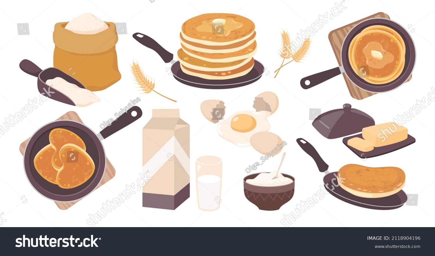 Cooking Pancake Set Vector Clipart Stock Vector (Royalty Free) 2118904196