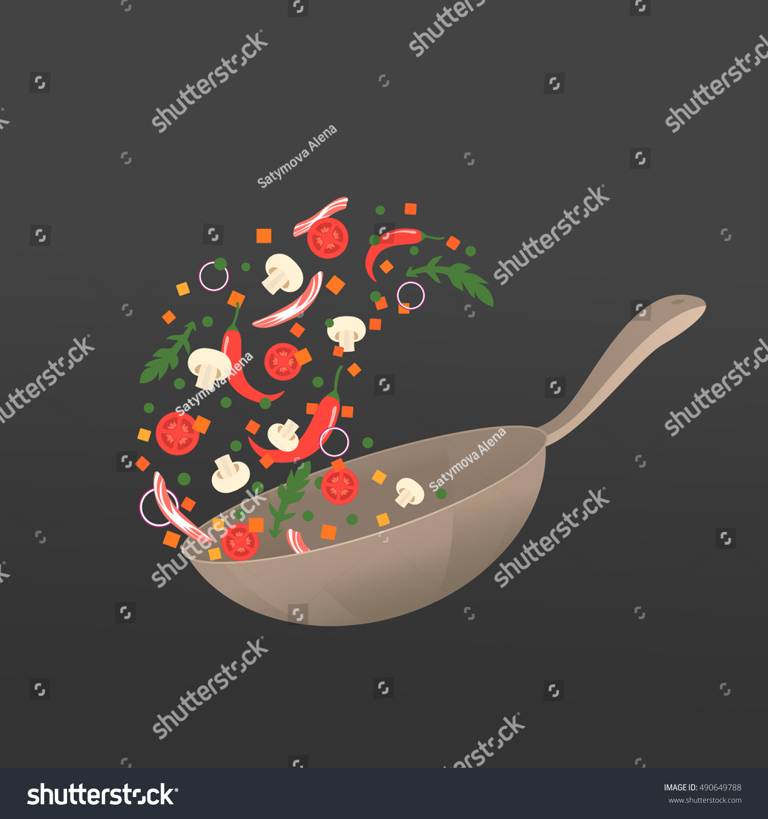 Cooking Process Vector Illustration Flipping Asian Vector De Stock