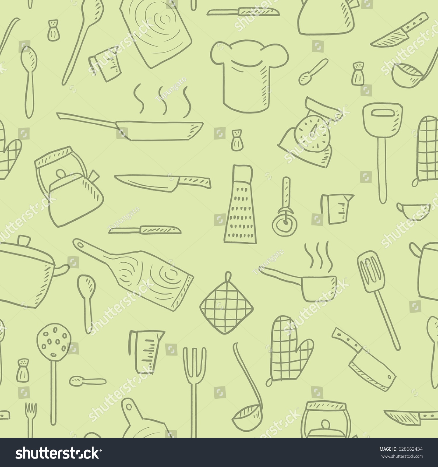 Cooking Utensils Kitchen Tools Seamless Background Stock Vector ...