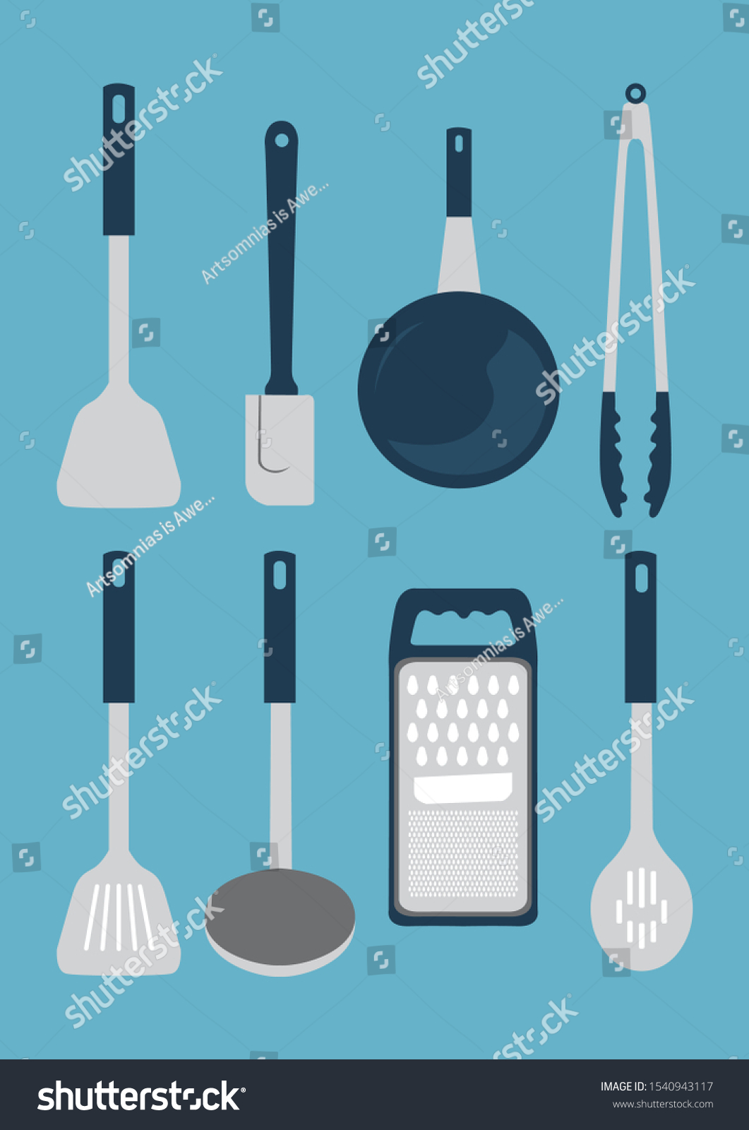 Cooking Utensils Vector Blue Background Stock Vector (Royalty Free ...