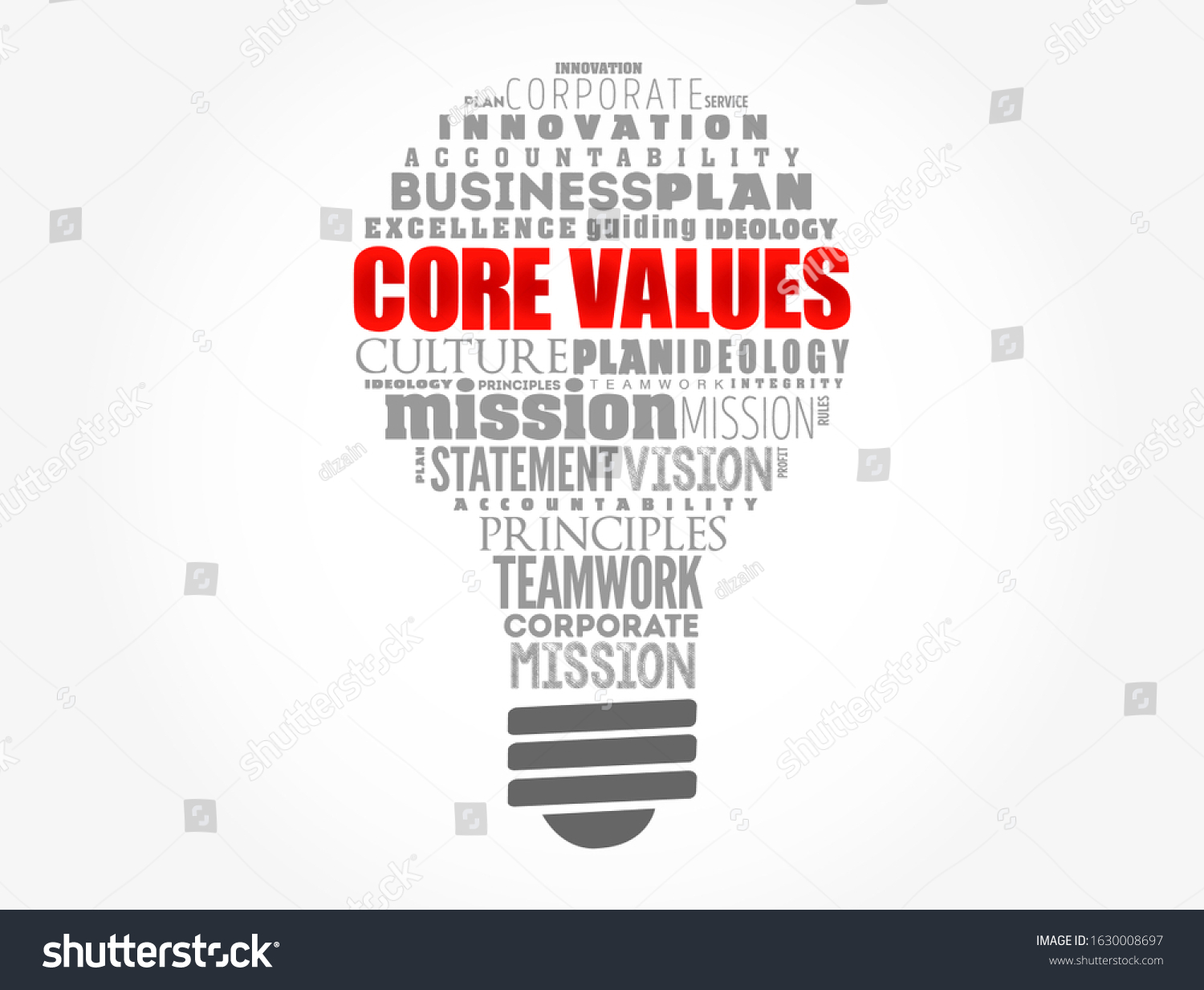 Core Values Light Bulb Word Cloud: vector de stock (libre de regalías ...