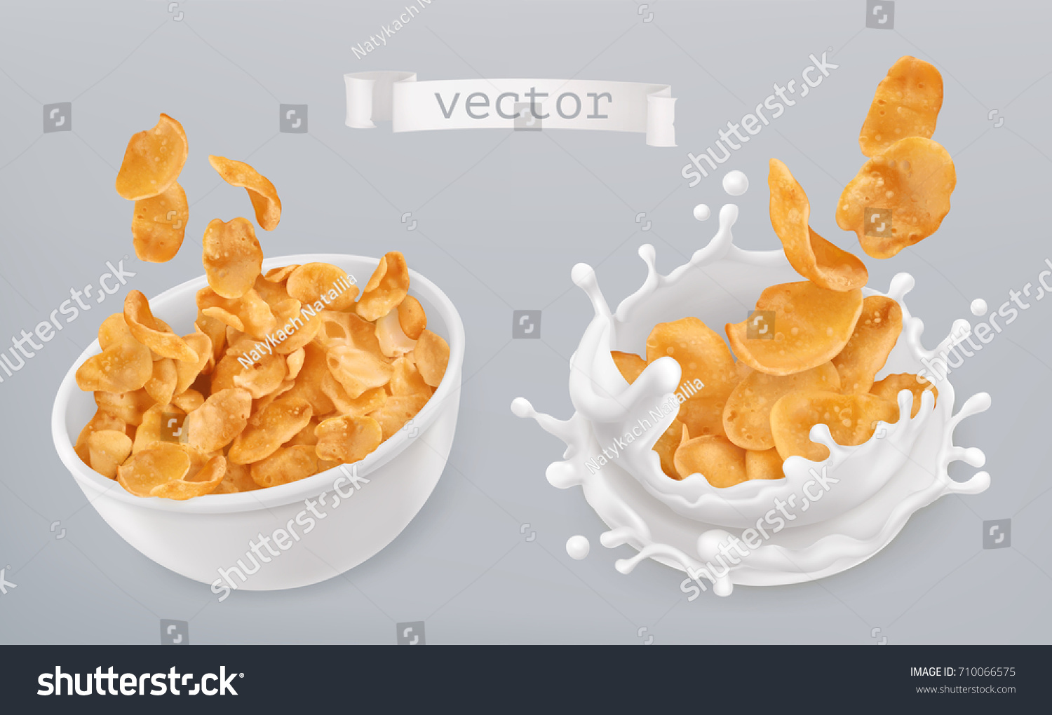 Corn Flakes Milk Splashes 3d Realistic Stock Vector (Royalty Free ...