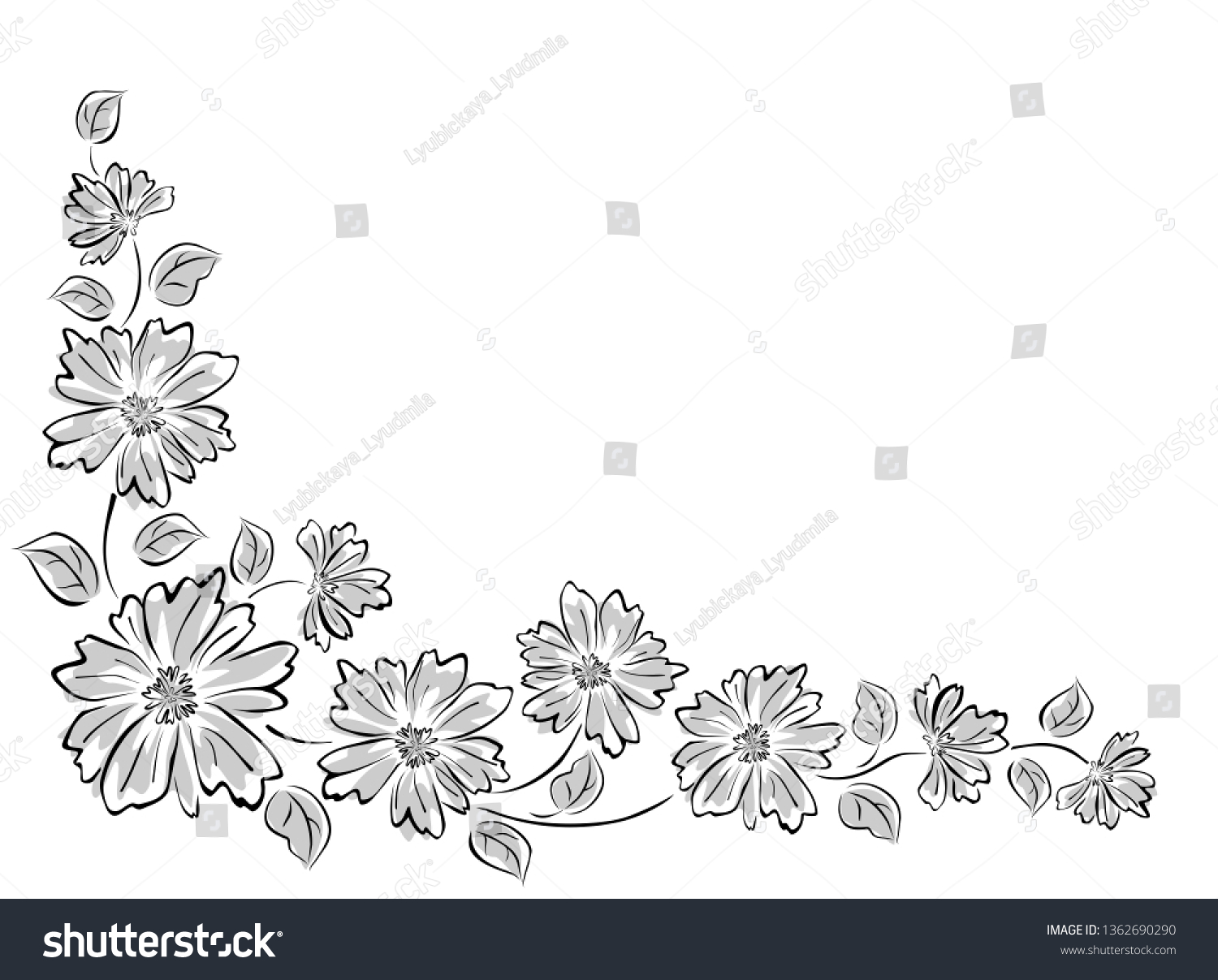 Corner Border Abstract Flowers Stock Vector (Royalty Free) 1362690290