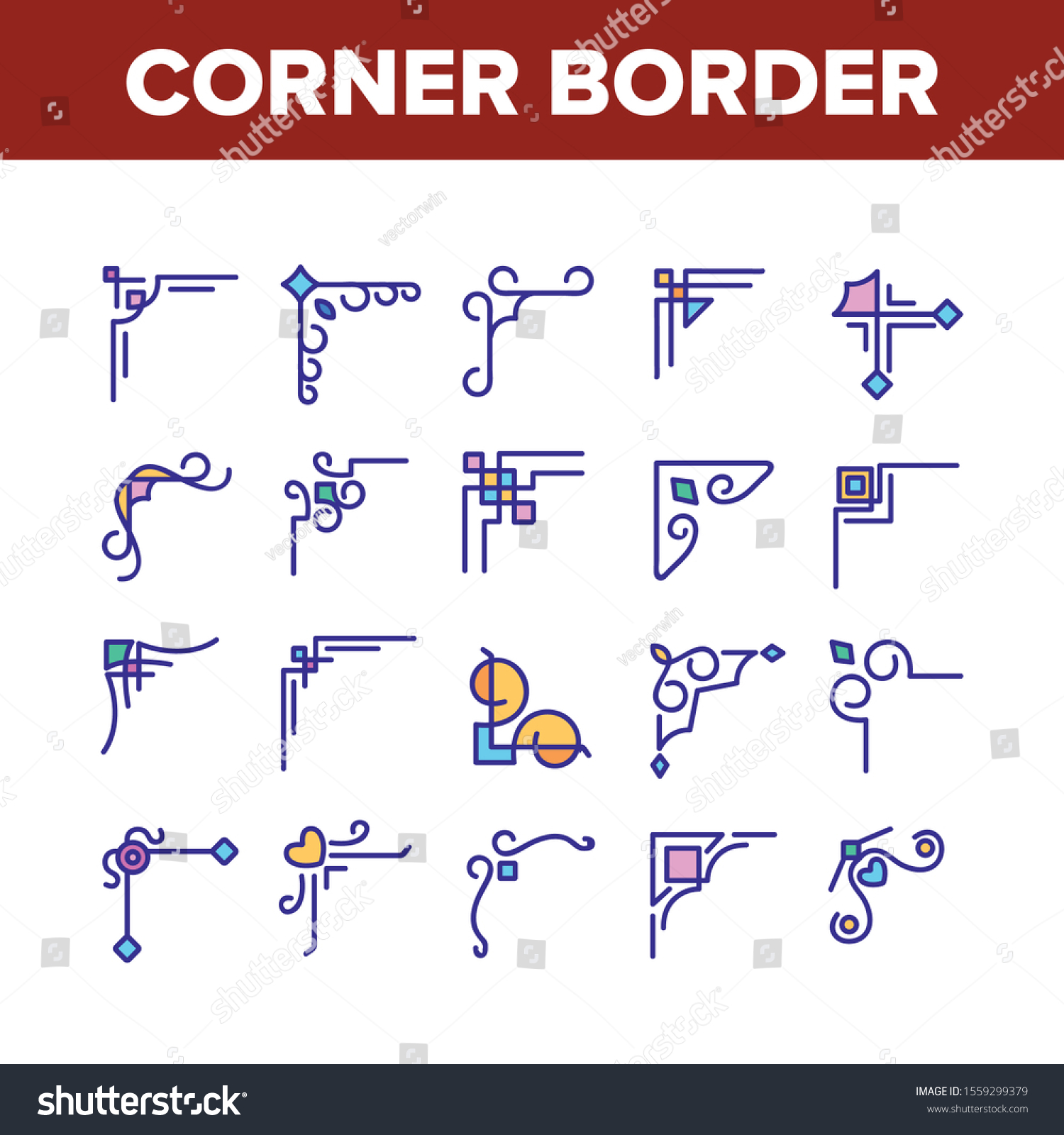 Corner Border Collection Elements Icons Set Stock Vector Royalty Free