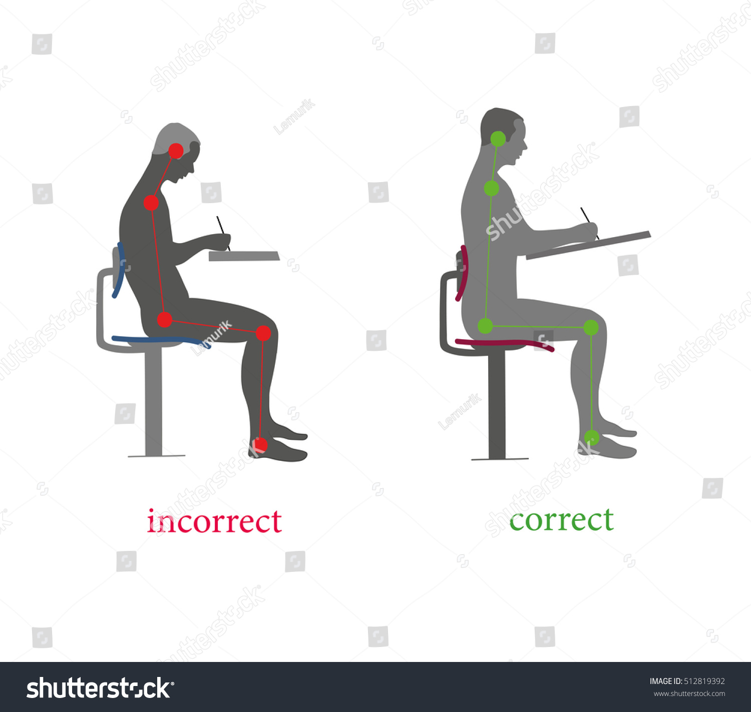 Correct Incorrect Posture When Writing Vector Stock Vector (Royalty ...