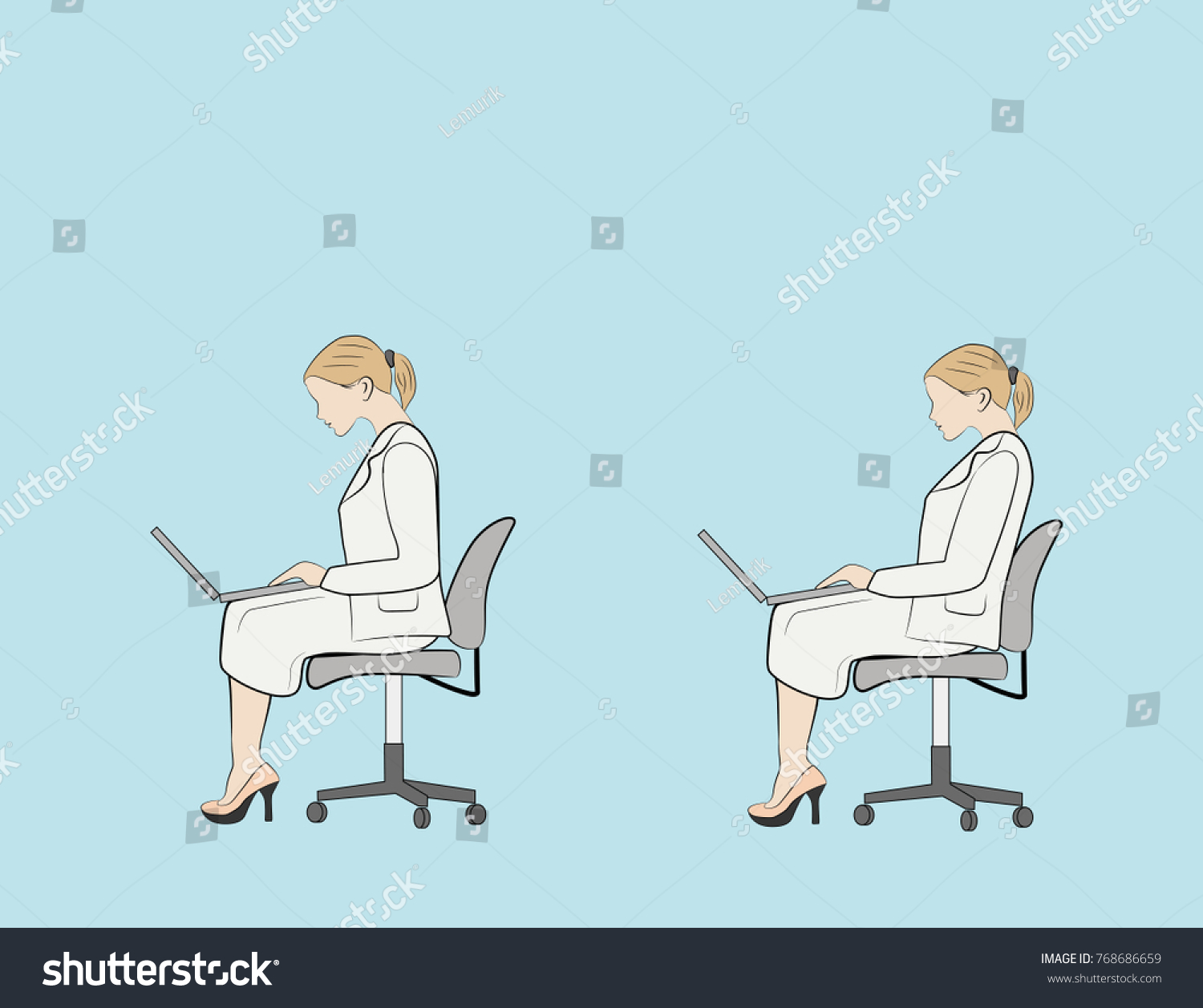 Correct Positions Working Laptop Vector Illustration Stock Vector ...