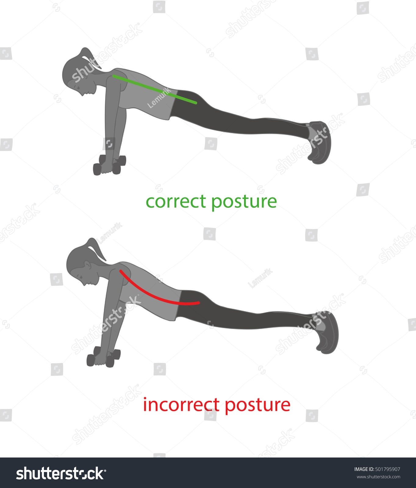 Correct Posture During Exercise Dumbbells Vector Stock Vector (Royalty ...