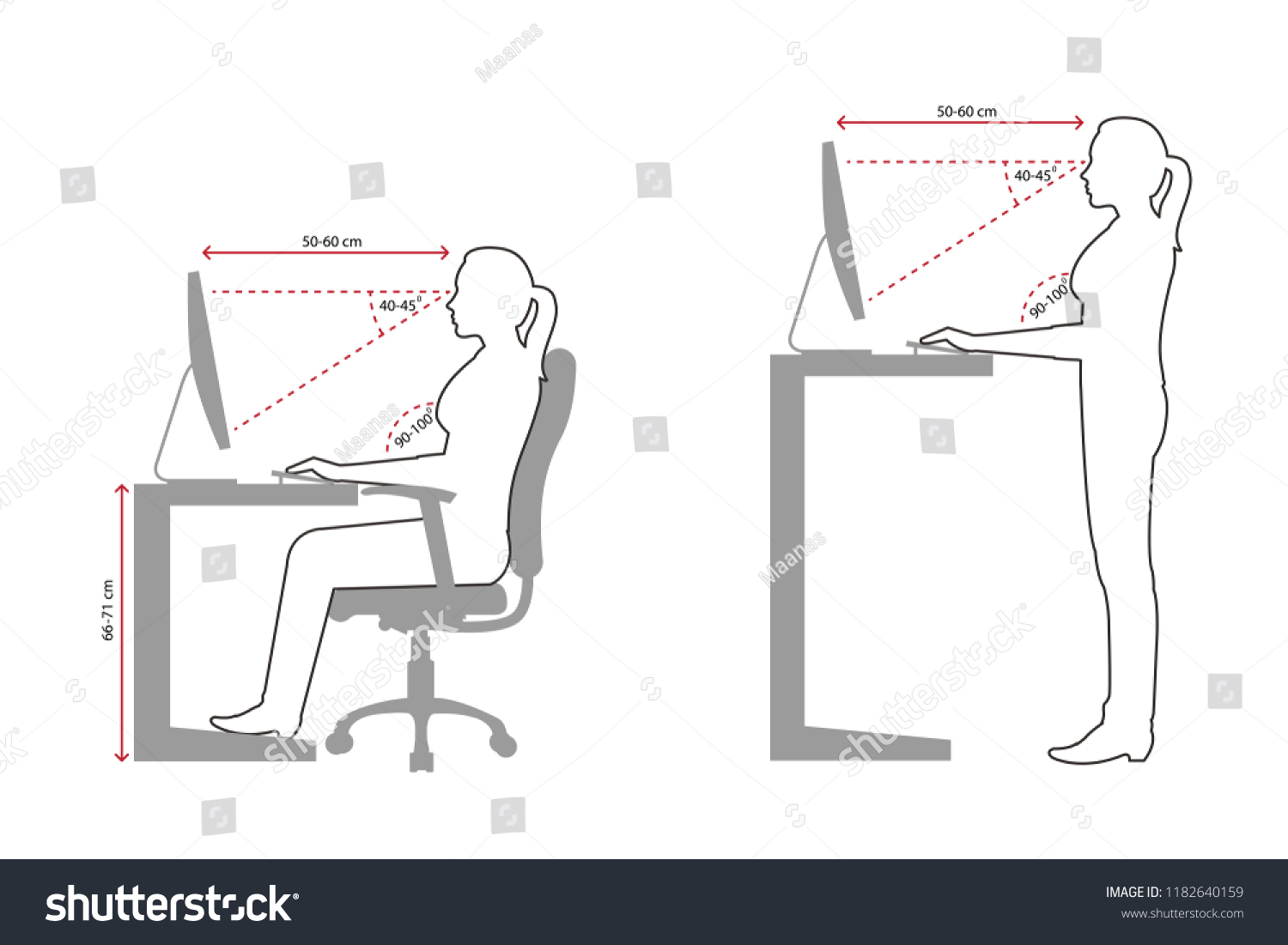 Correct Sitting Standing Posture When Using Vector De Stock Libre De