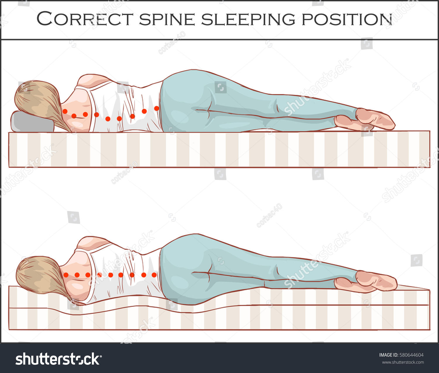 Correct Spine Sleeping Position Stock Vector Royalty Free 580644604