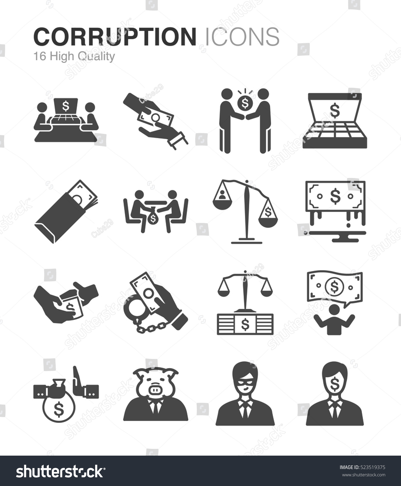 Corruption Bribery Icons Set Stock Vector 523519375 - Shutterstock