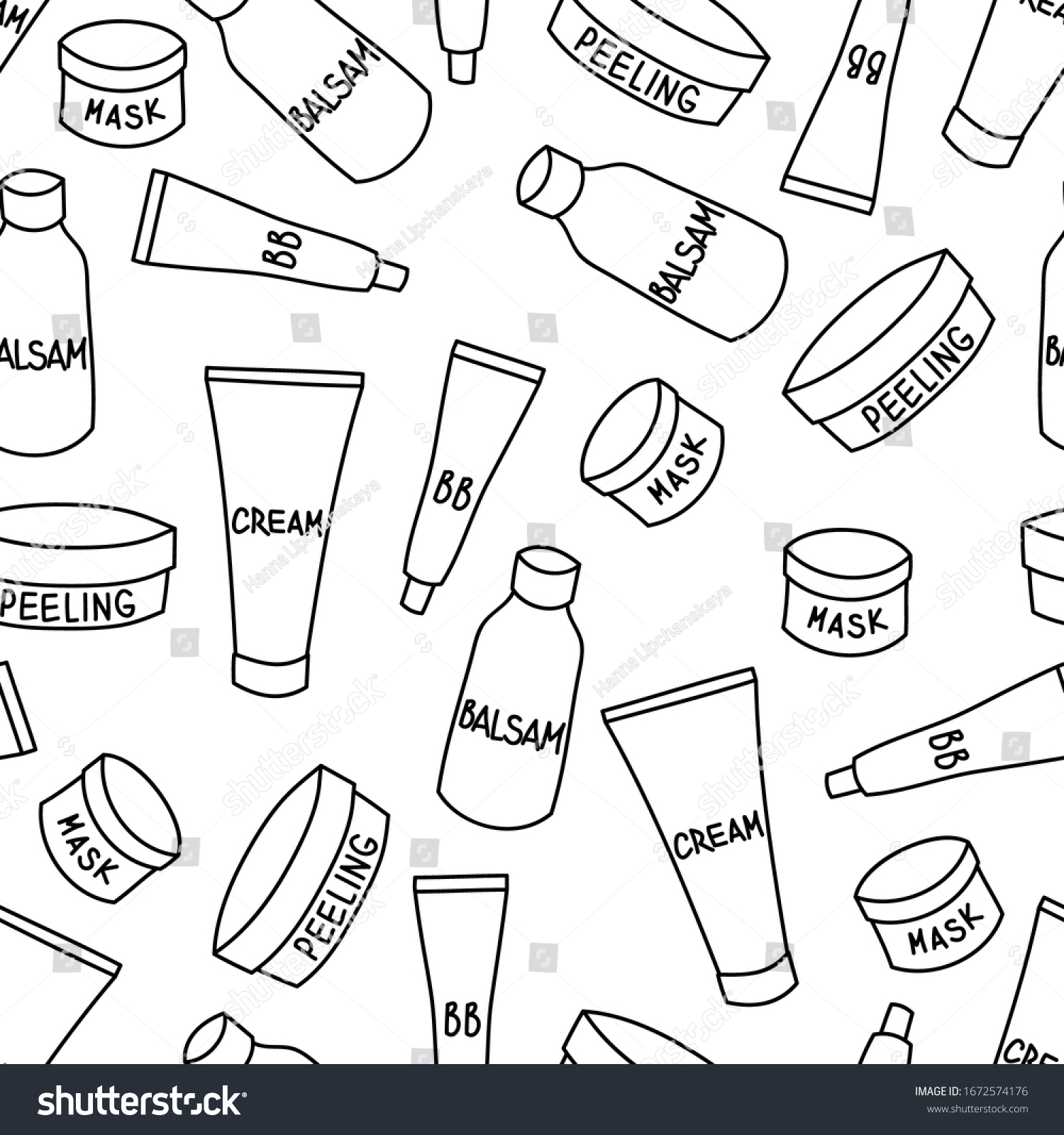 Cosmetics Named Containers Simple Drawing Seamless Stock Vector ...