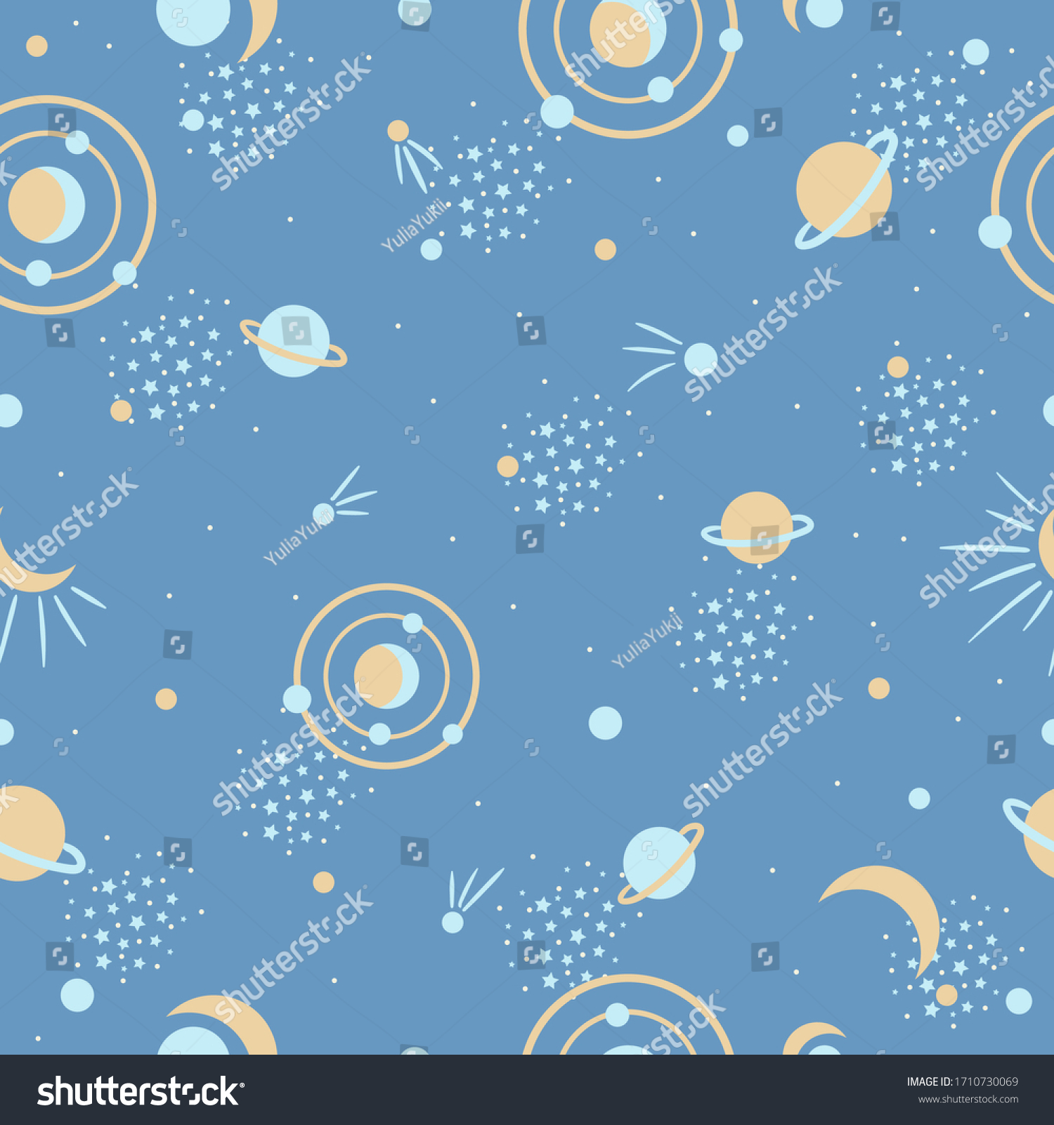Cosmic Seamless Pattern Comets Planets Constellation Stock Vector ...
