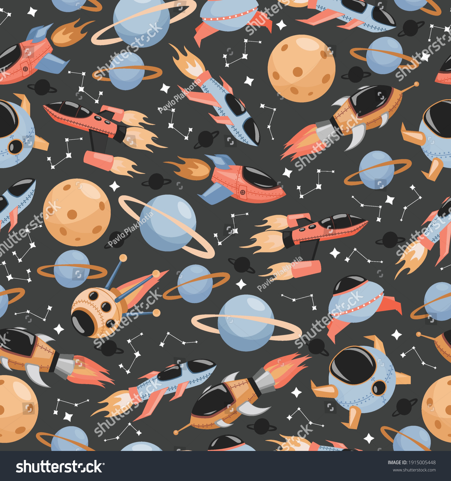Cosmos Exploring Vector Seamless Pattern Spaceships Stock Vector ...