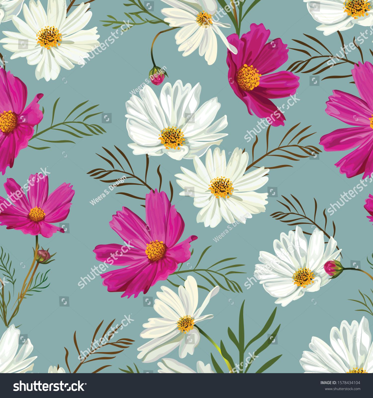 Cosmos Flower Seamless Pattern Vector Illustration Stock Vector ...
