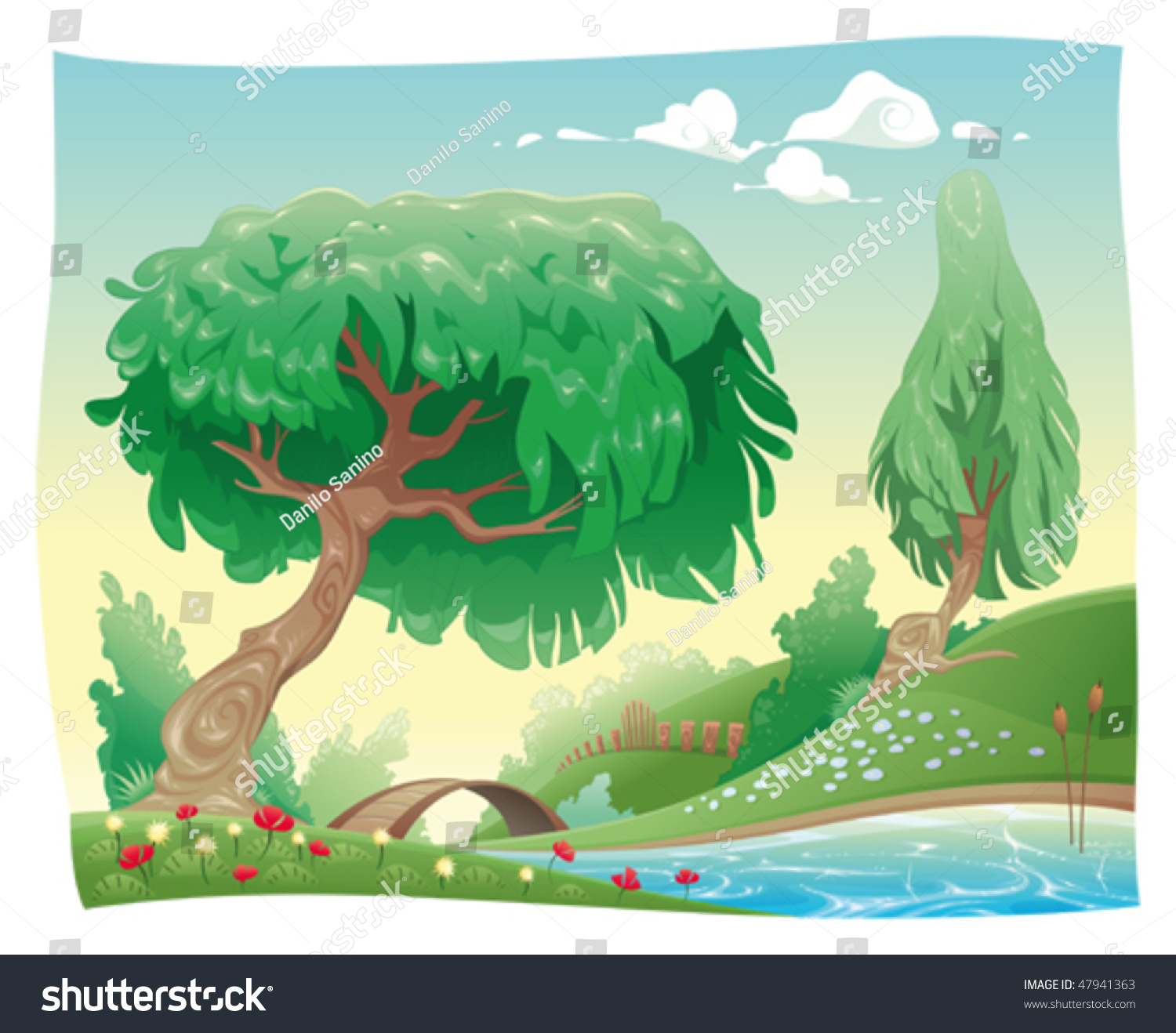Countryside Vector Cartoon Landscape Objects Isolated Stock Vector ...