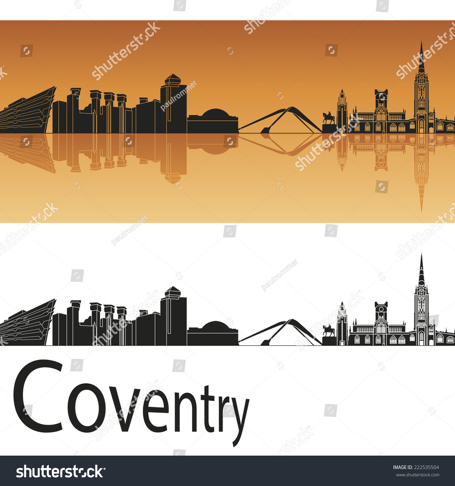 Coventry Skyline Orange Background Editable Vector Stock Vector ...