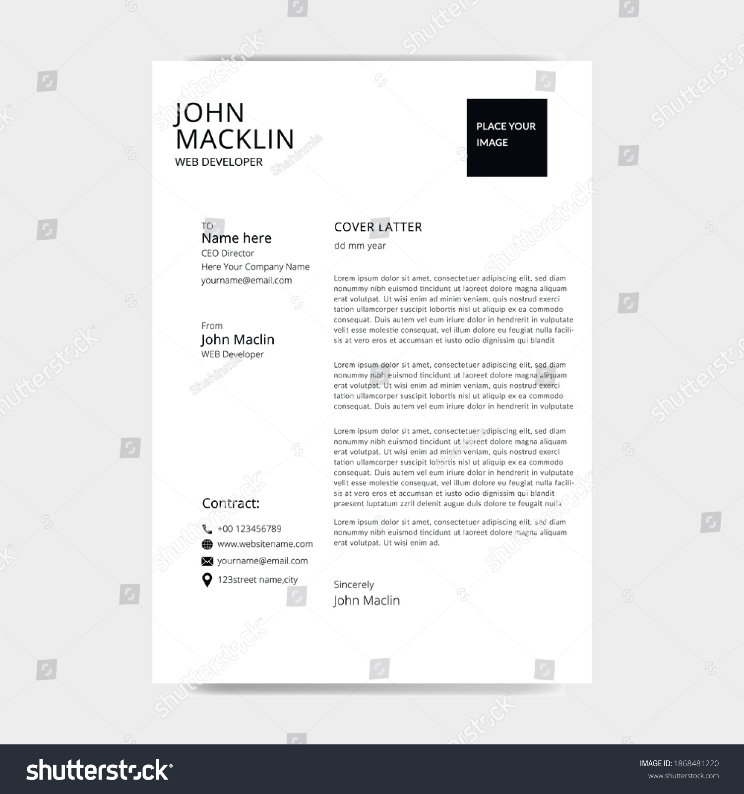Cover Letter Design Template Vector Stock Vector (Royalty Free) 1868481220