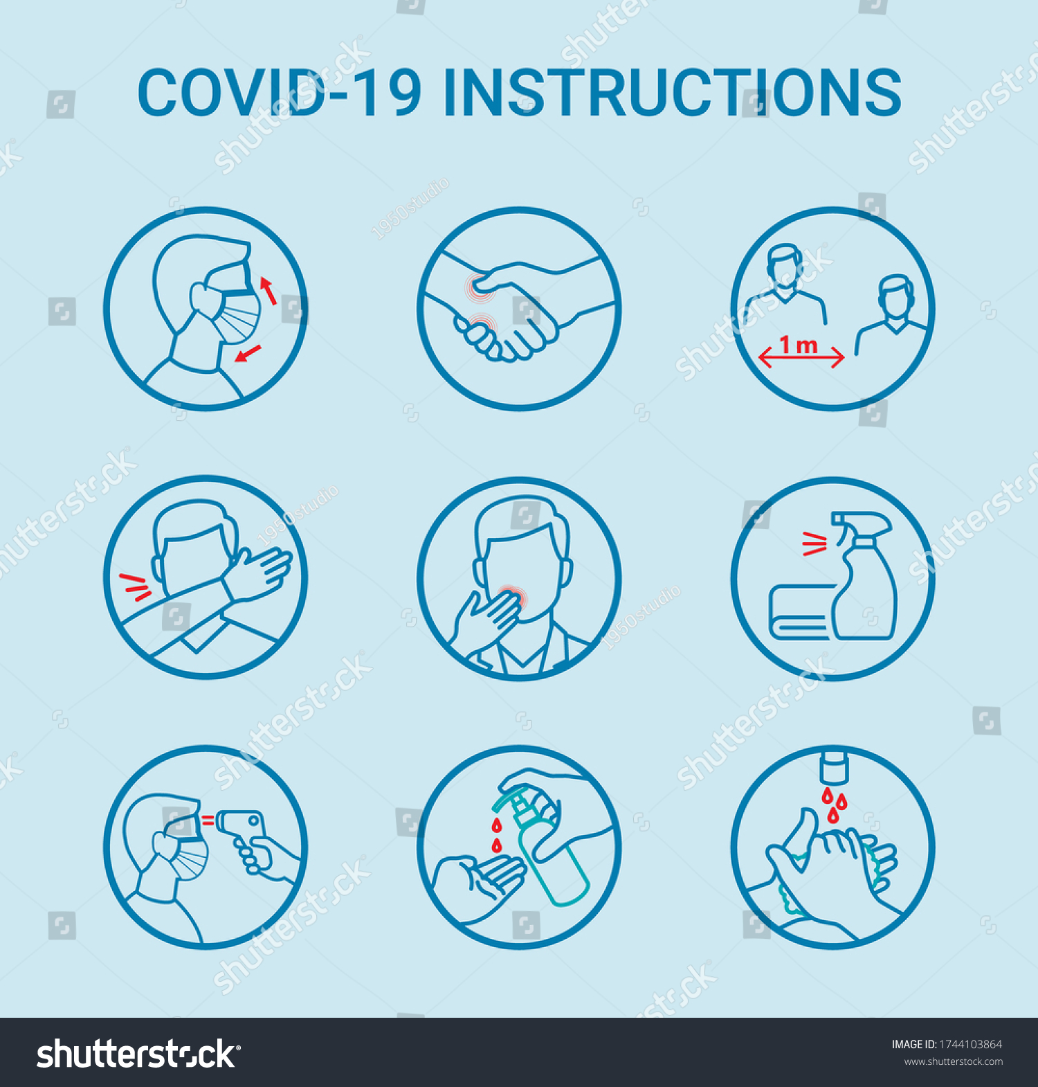 Covid19 Precautions Vector Round Icons Stock Vector (Royalty Free ...