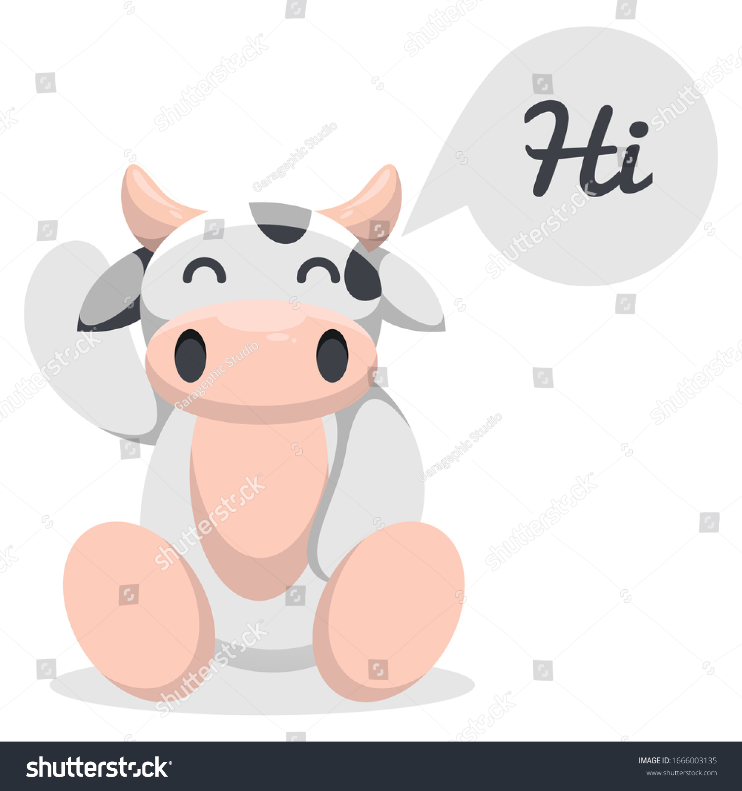 Vektor Stok Cow Say Hello Cartoon Vector (Tanpa Royalti) 1666003135