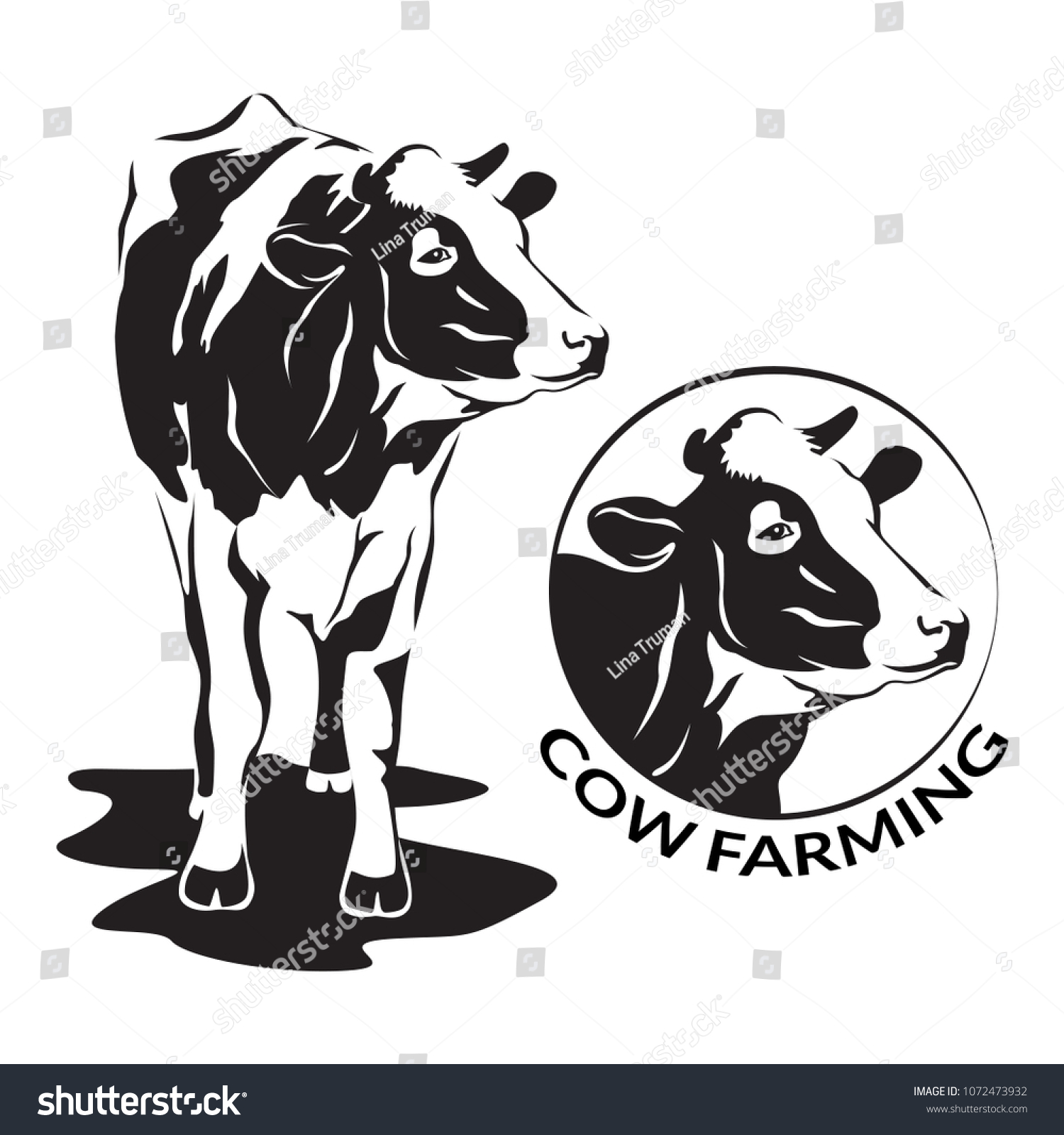 Cow Stylized Symbol Cow Head Portrait 스톡 벡터 로열티 프리 1072473932