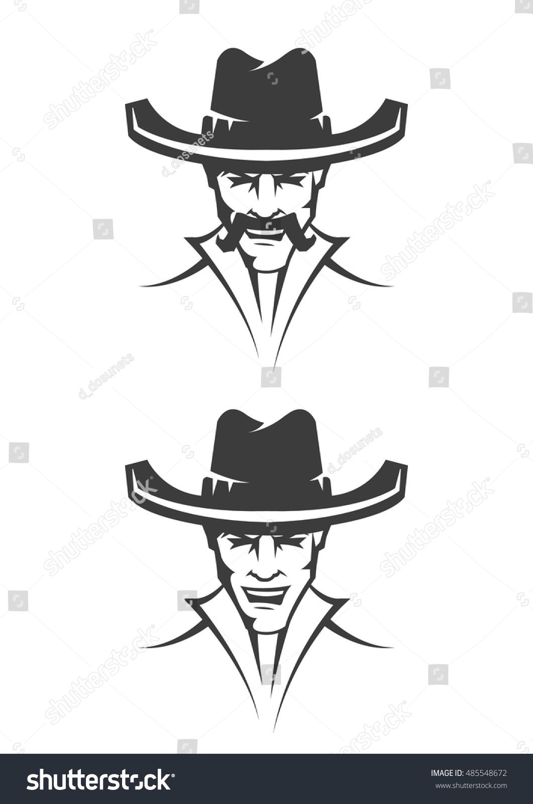 Cowboy Face Silhouette Stock Vector (Royalty Free) 485548672