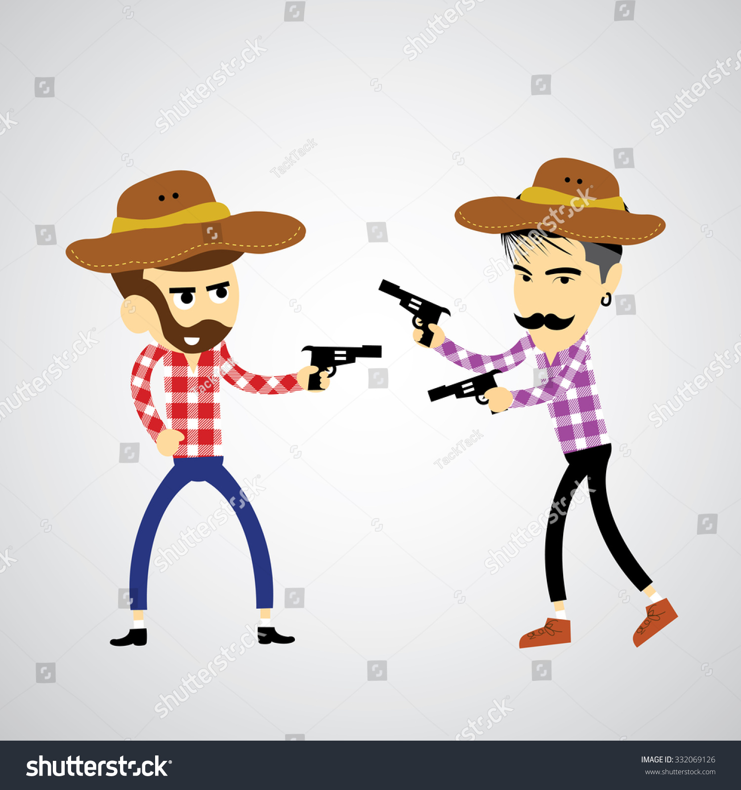 Cowboy Fighting Vector Cartoon 库存矢量图（免版税）332069126 | Shutterstock
