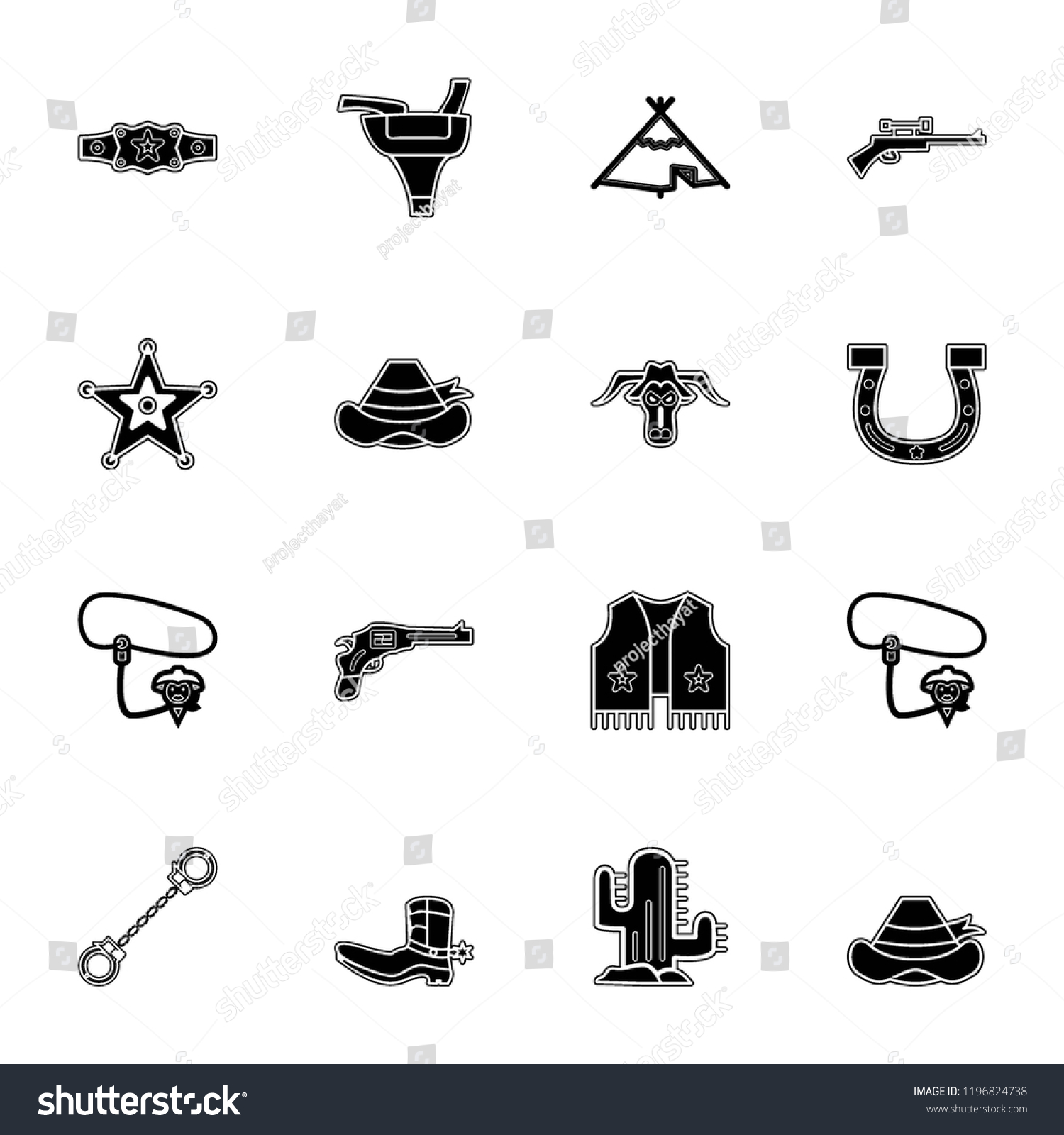 Cowboy Icon Set Stock Vector (Royalty Free) 1196824738