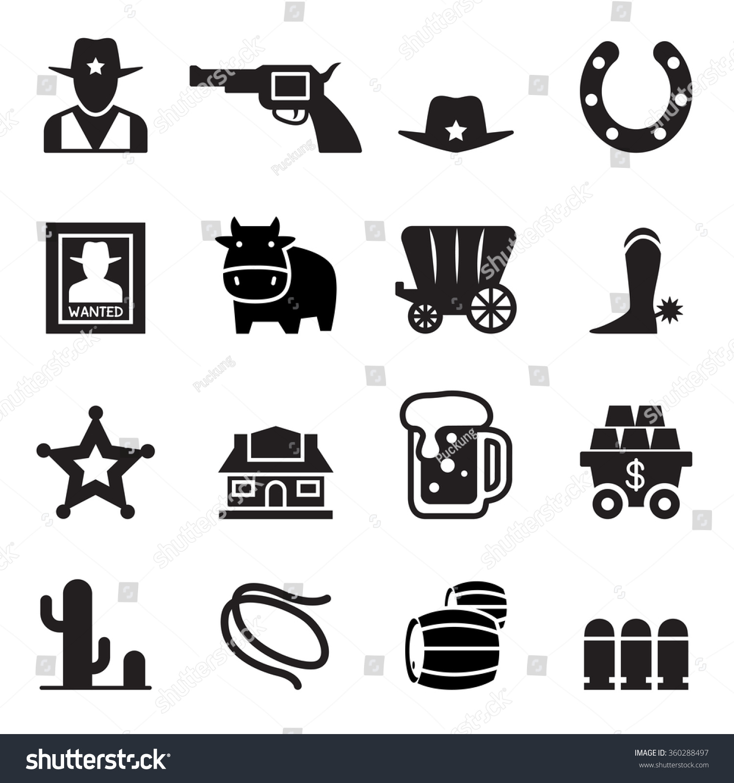 Cowboy Icons Stock Vector (Royalty Free) 360288497