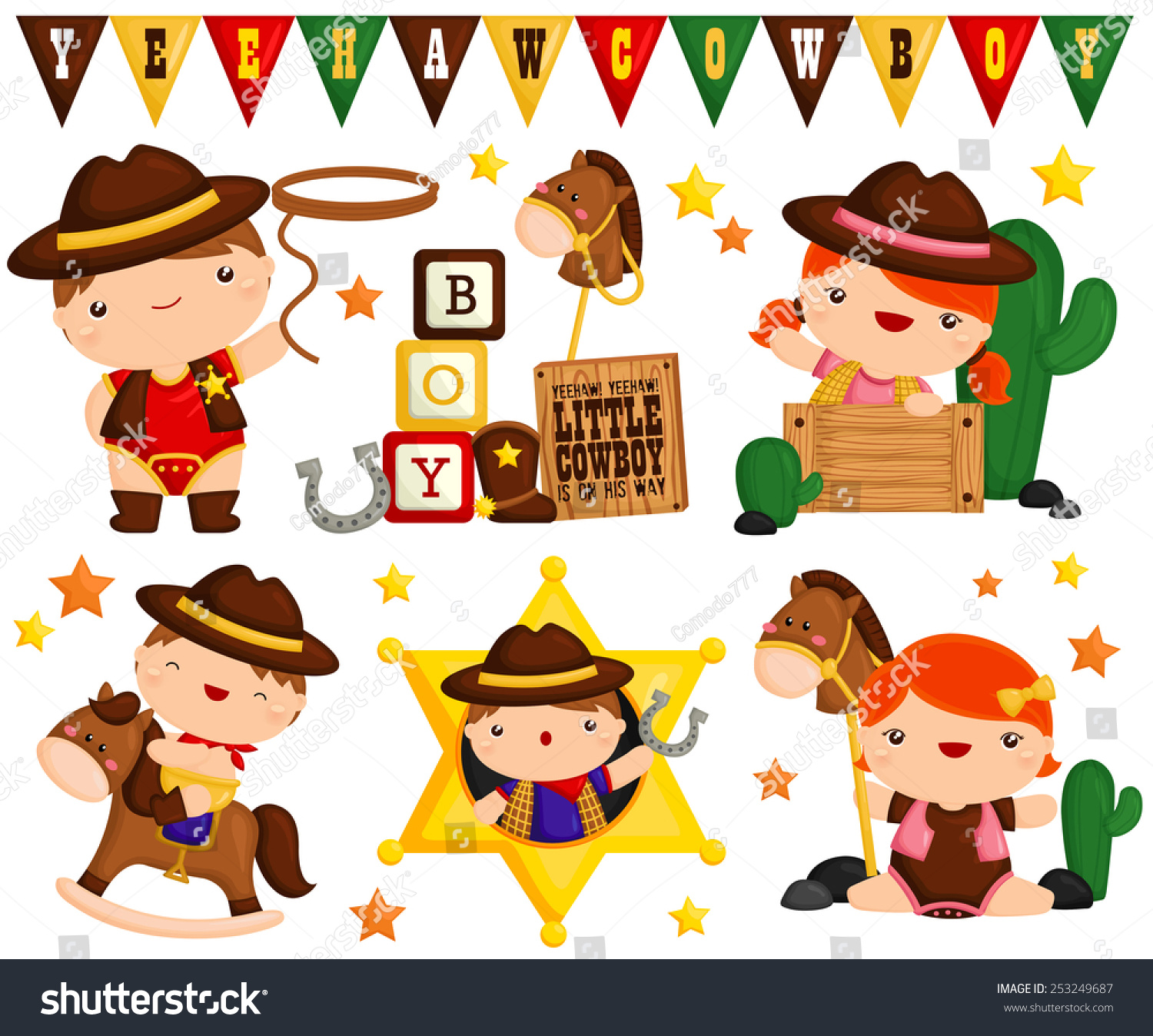 Cowboy Kids Vector Set: vetor stock (livre de direitos) 253249687
