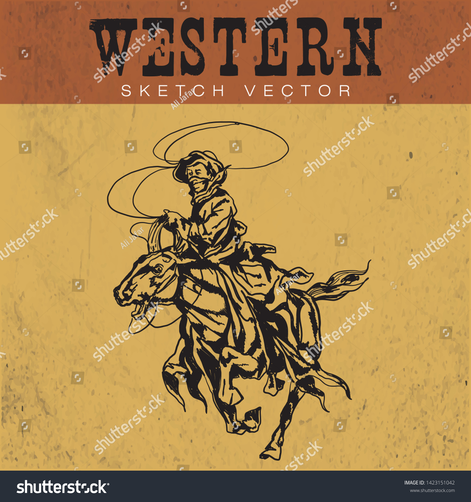 Vektor Stok Cowboy Sketch Vector Western Theme (Tanpa Royalti ...