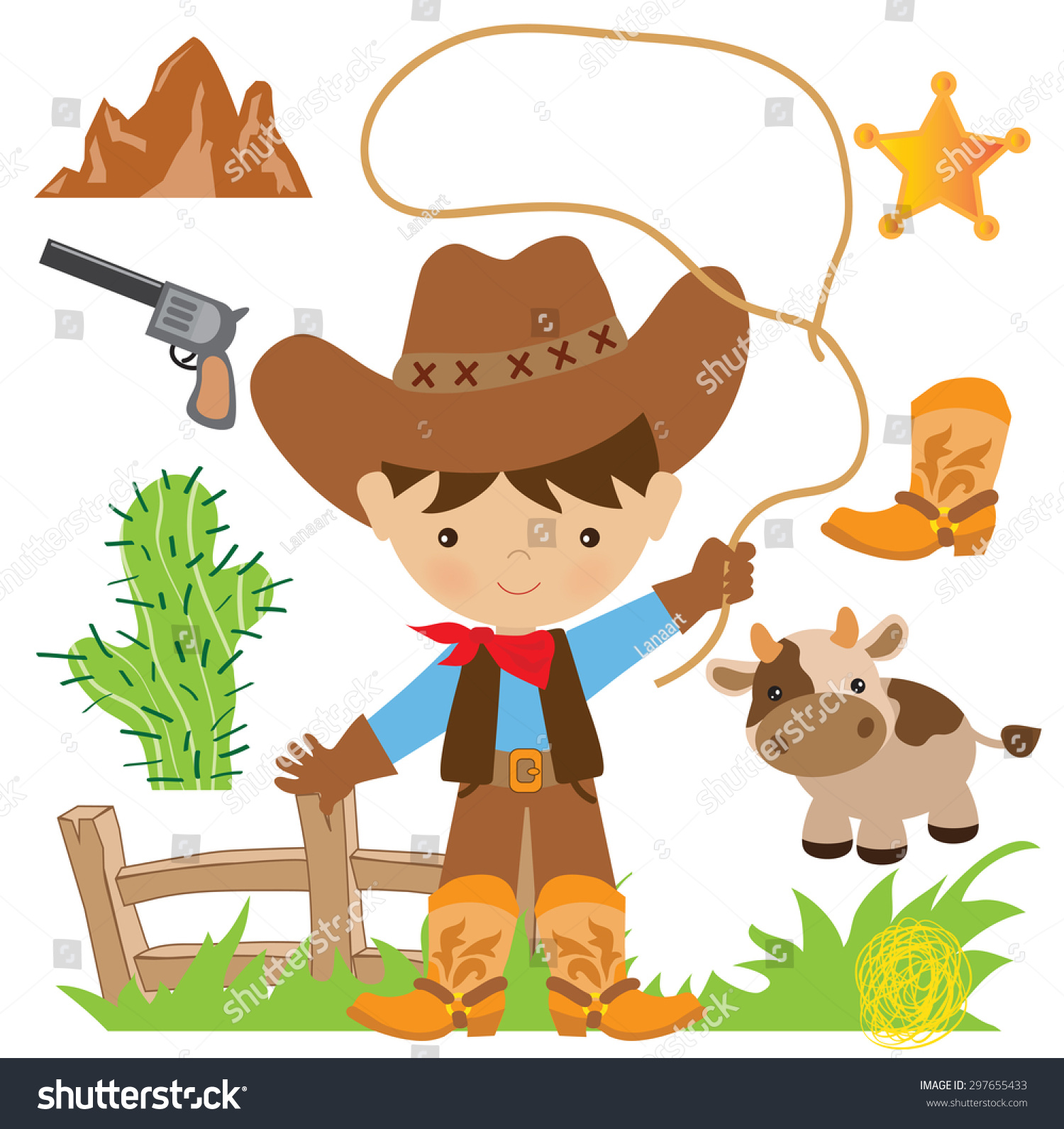 Cowboy Vector Illustration: เวกเตอร์สต็อก (ปลอดค่าลิขสิทธิ์) 297655433