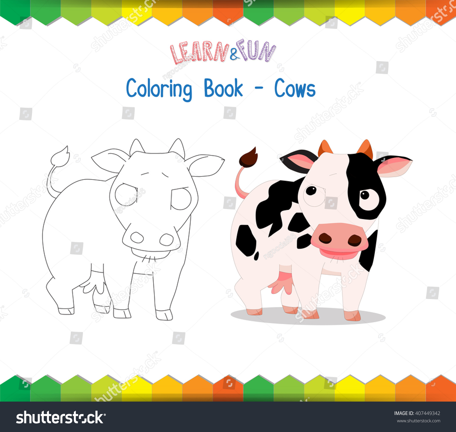 Cows Coloring Book Educational Game: vector de stock (libre de regalías ...