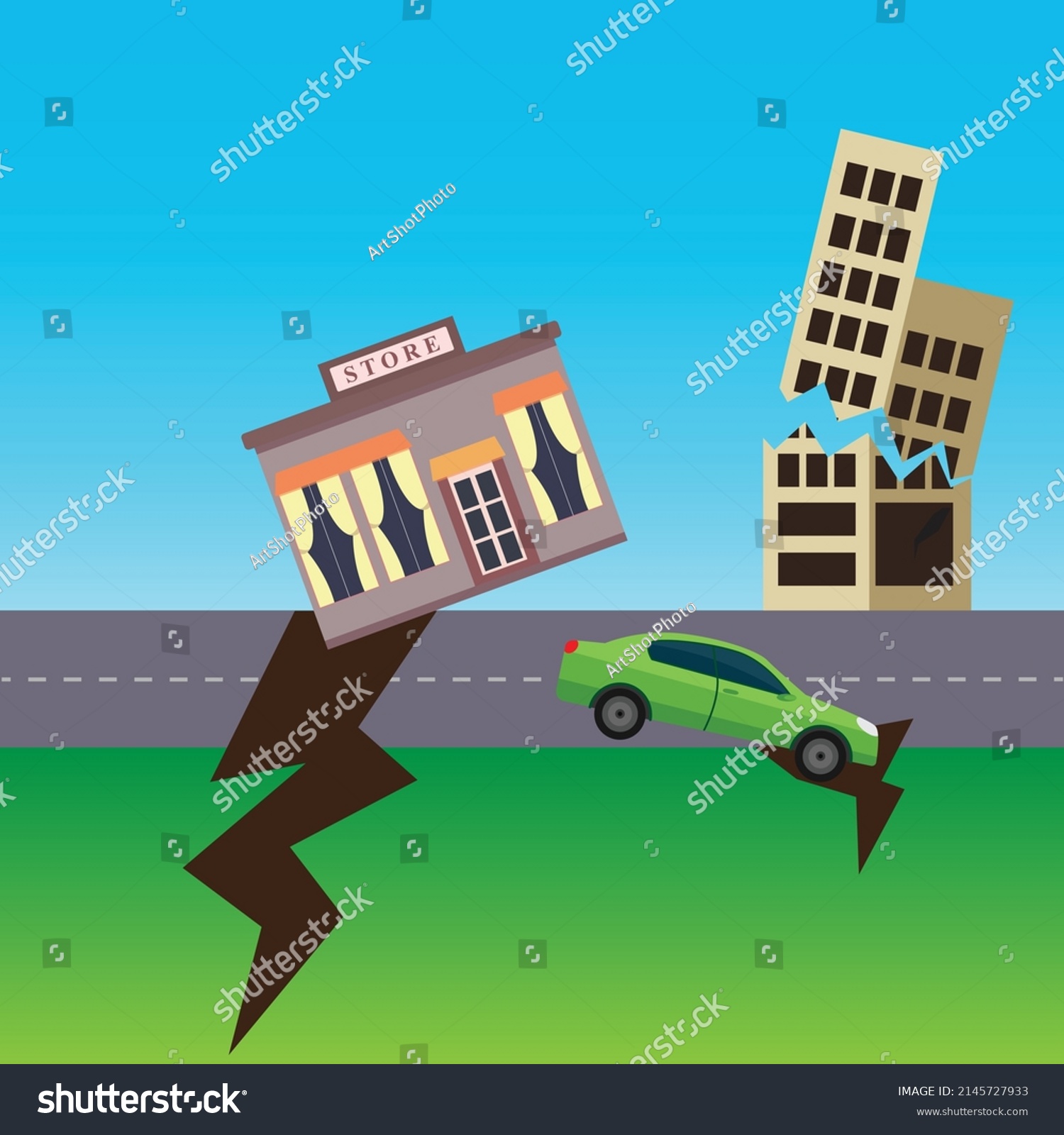 Crack Ground Store Block Flats Car Stock Vector Royalty Free 2145727933 Shutterstock