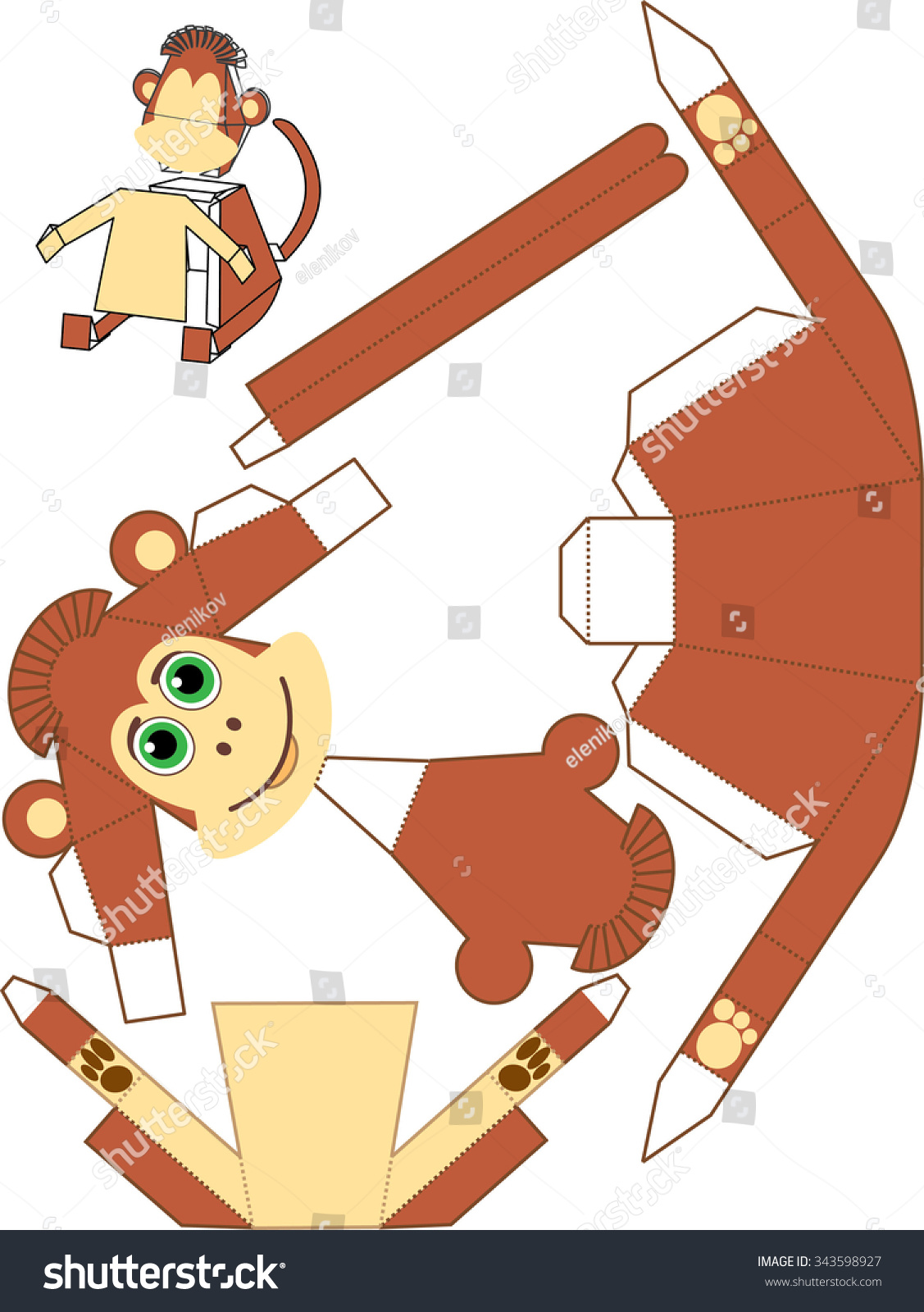 Craft Paper Toy Monkey Stock Vector (Royalty Free) 343598927 | Shutterstock