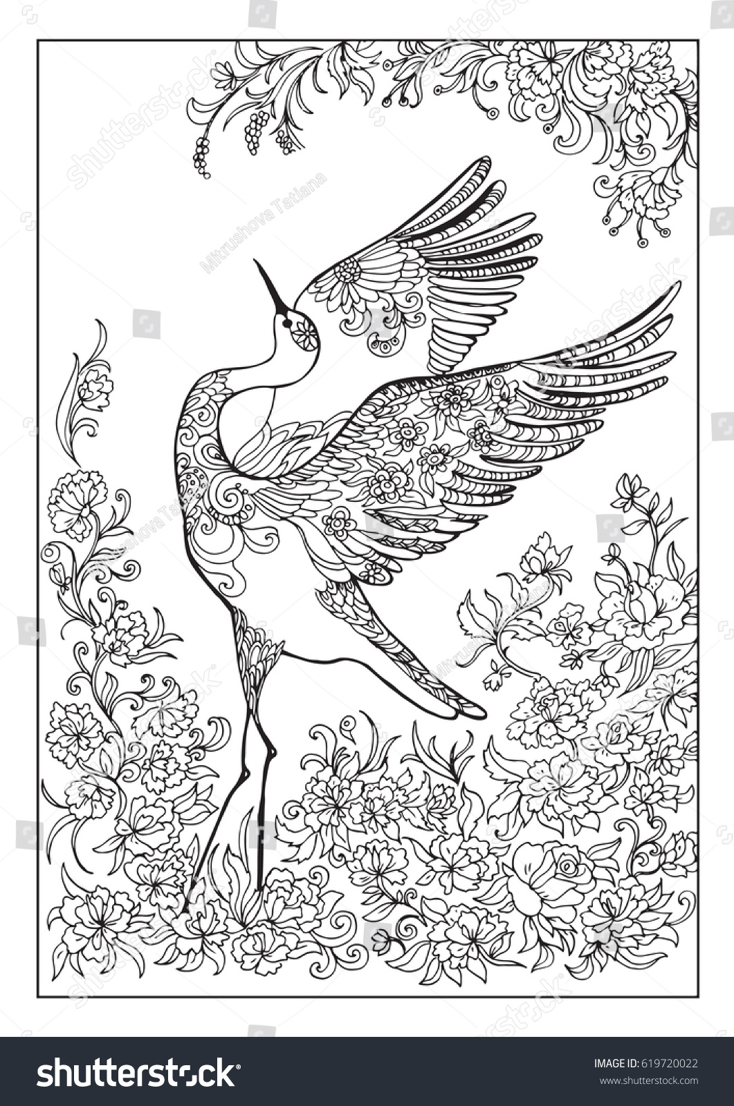 Crane Coloring Page Stock Vector (Royalty Free) 619720022