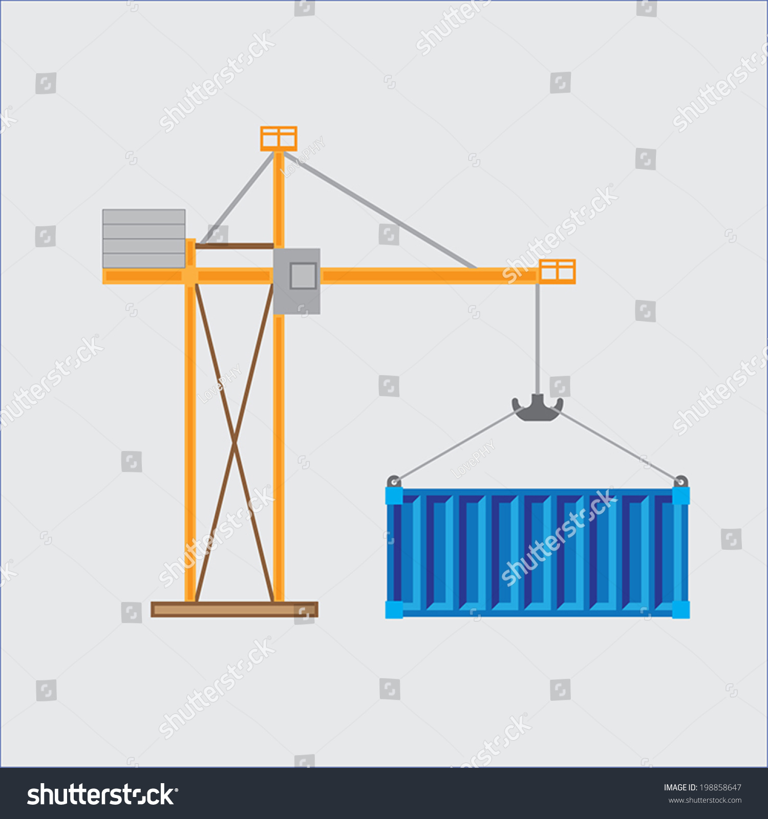 Crane Lifting Container Stock Vector (Royalty Free) 198858647 ...