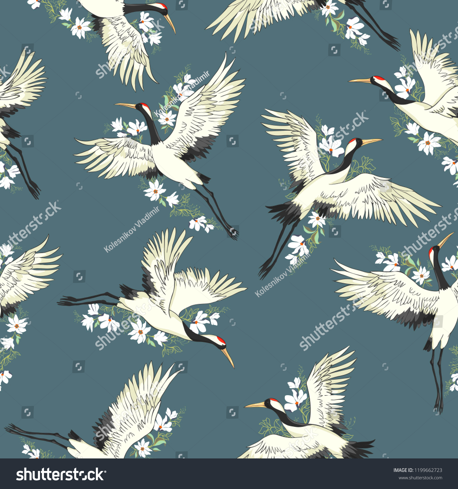Crane Pattern Vector Illustration Flying Bird Stock Vector (Royalty ...