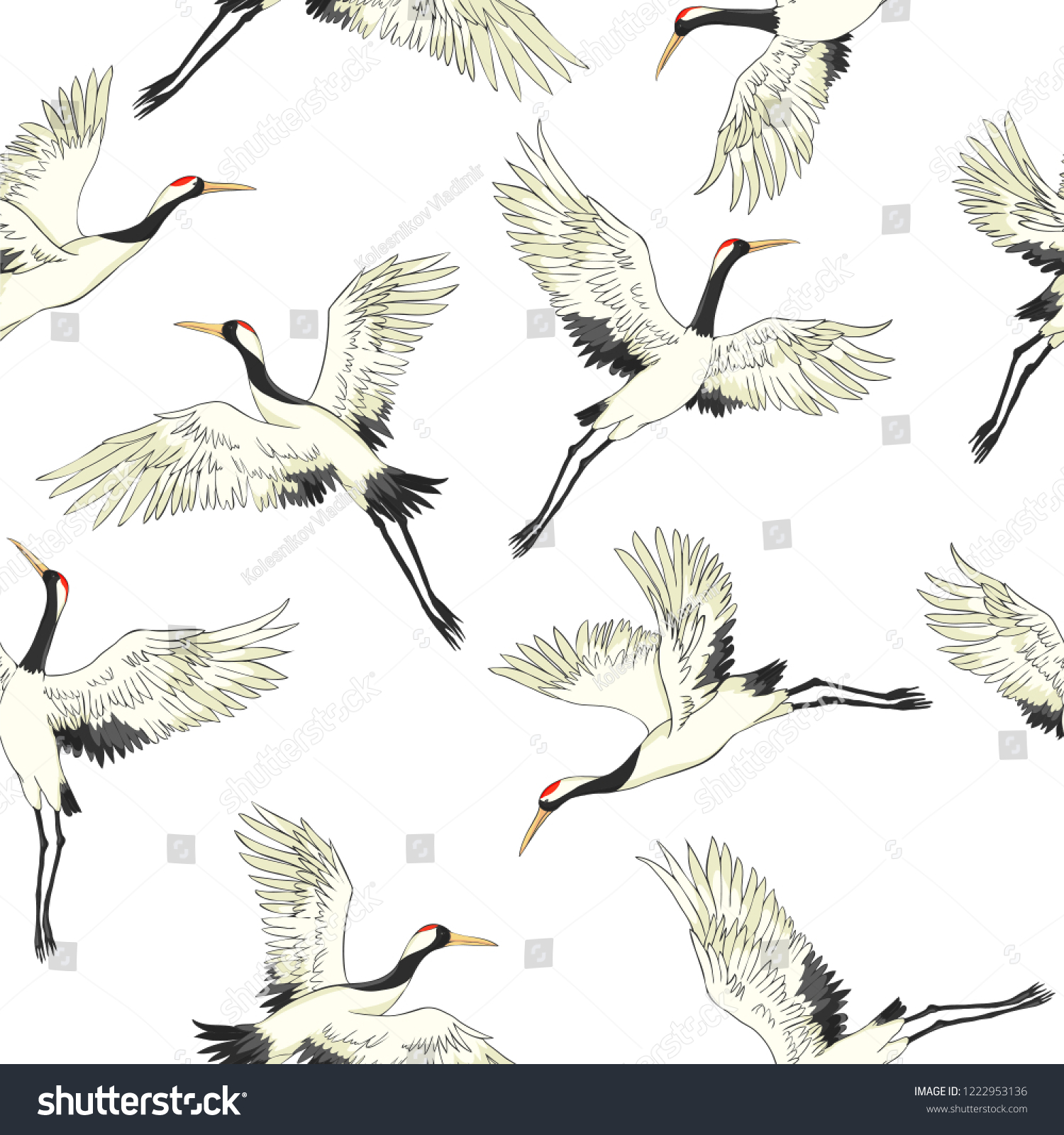 Crane Pattern Vector Illustration Flying Bird Stock Vector (Royalty ...