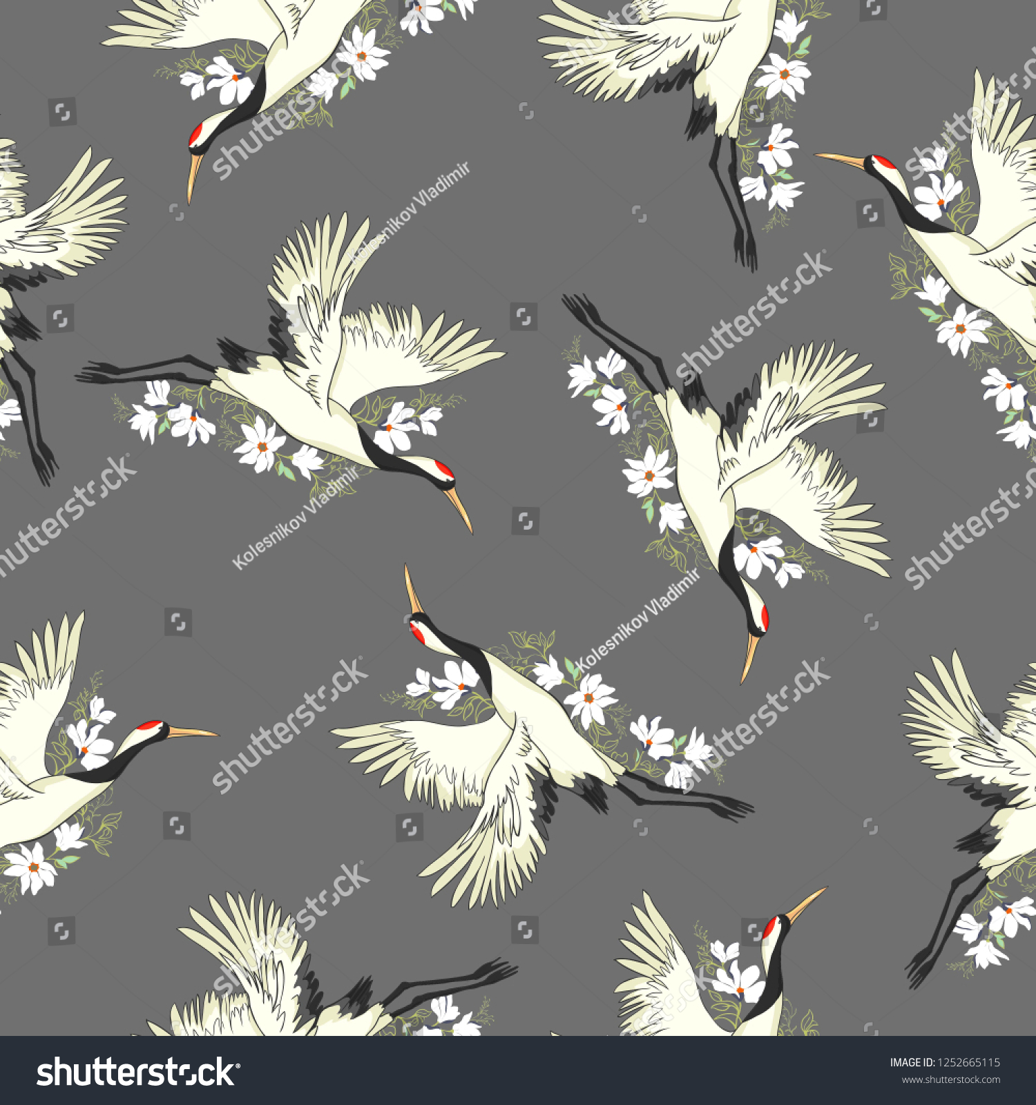 Crane Pattern Vector Illustration Flying Bird: เวกเตอร์สต็อก (ปลอดค่า ...