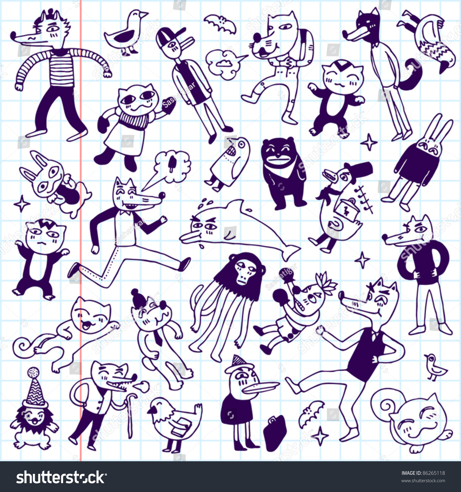 Crazy Doodle Animals School Notebook Vector 库存矢量图（免版税）86265118 ...